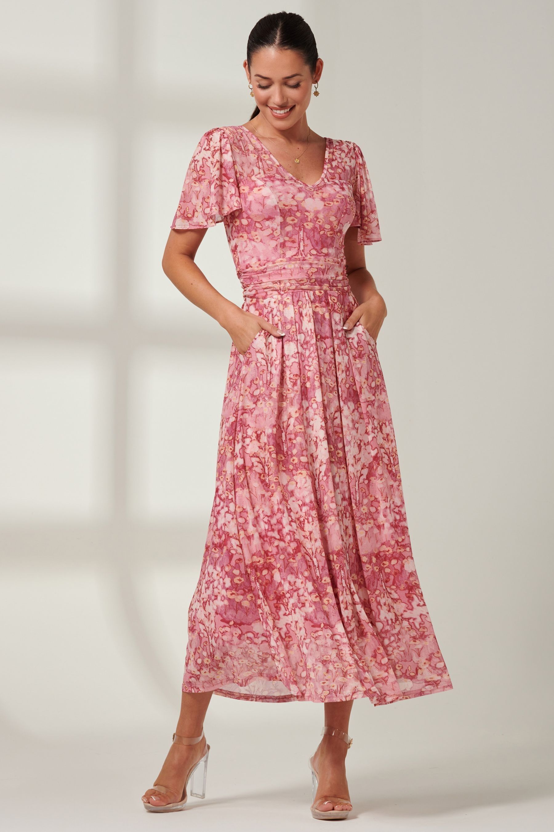 Buy Jolie Moi Red Bianca V-Neck Pleated Mesh Maxi Dress from the Next ...