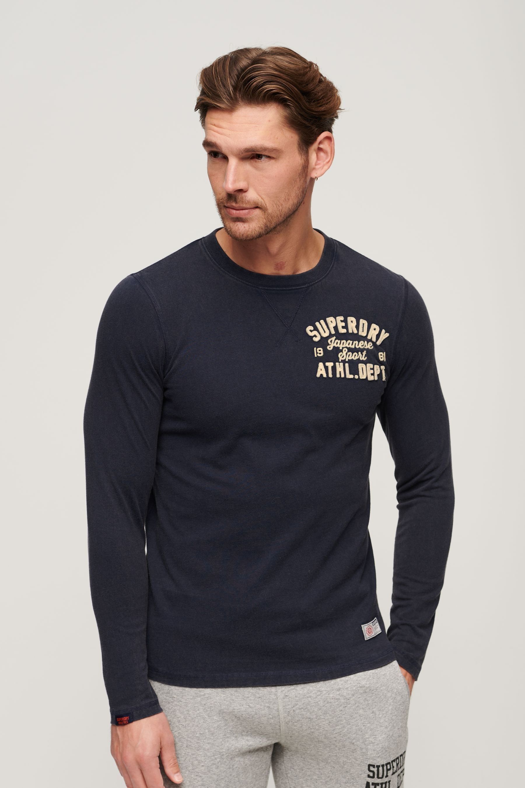 Buy Superdry Blue 100% Cotton Vintage Athletic Chest Long Sleeve T-Shirt from the Next UK online ...