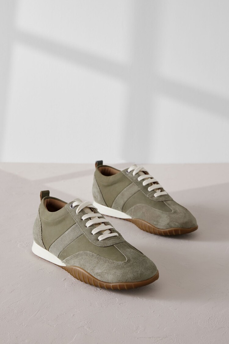 Buy Green Signature Leather Slim Sole Retro Trainers from the Next UK ...