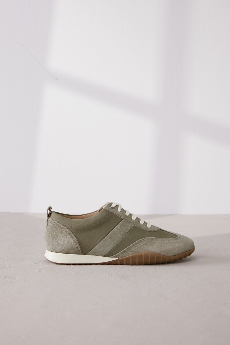 Buy Green Signature Leather Slim Sole Retro Trainers from the Next UK ...