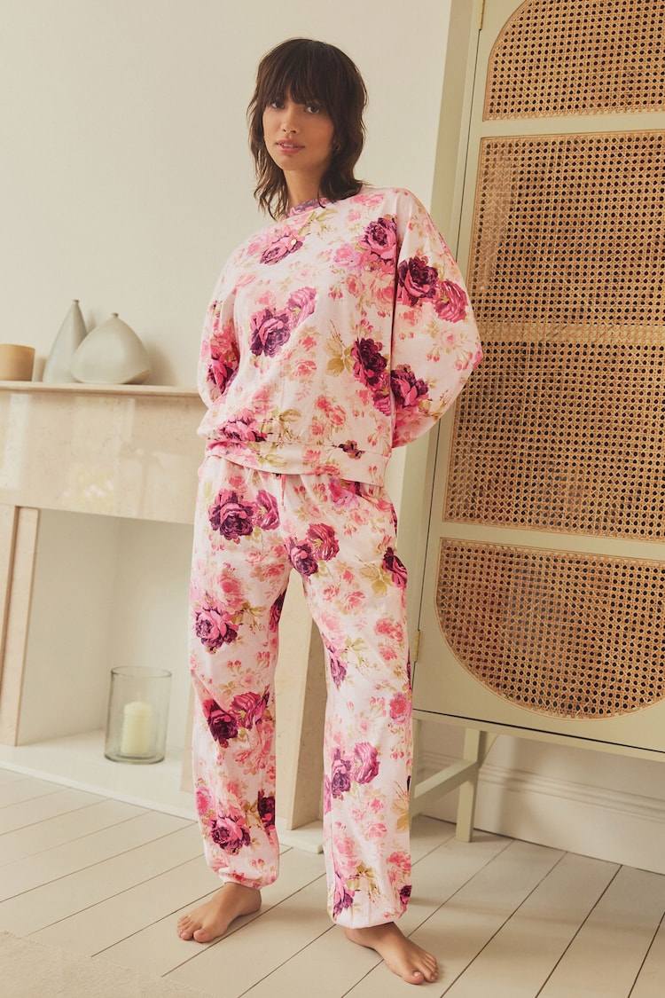 Buy Pink Floral 100% Cotton Long Sleeve Pyjamas from the Next UK online ...