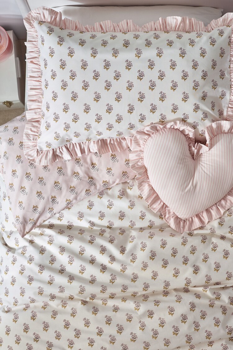 Buy Pink Block Floral Printed Polycotton Duvet Cover and Pillowcase ...