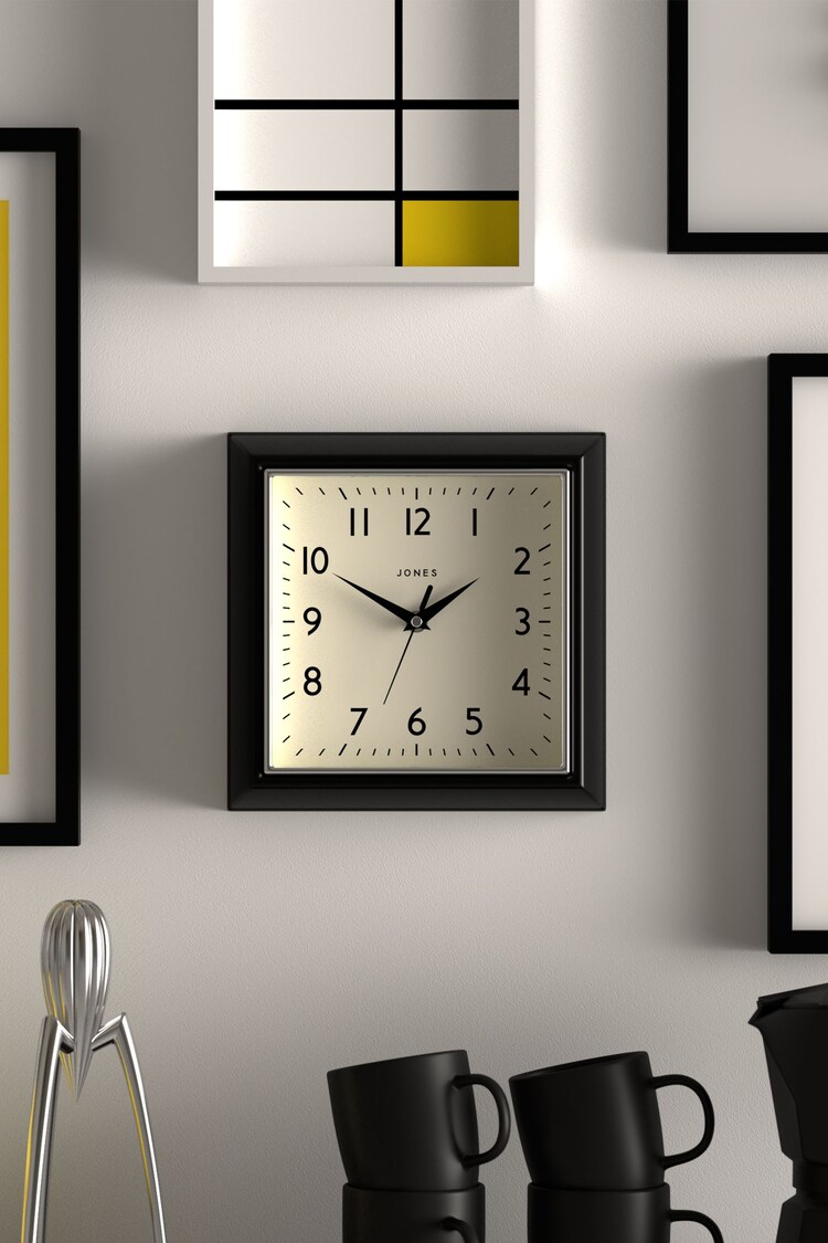Buy Jones Clocks Black A Retro Square Wall Clock from the Next UK ...