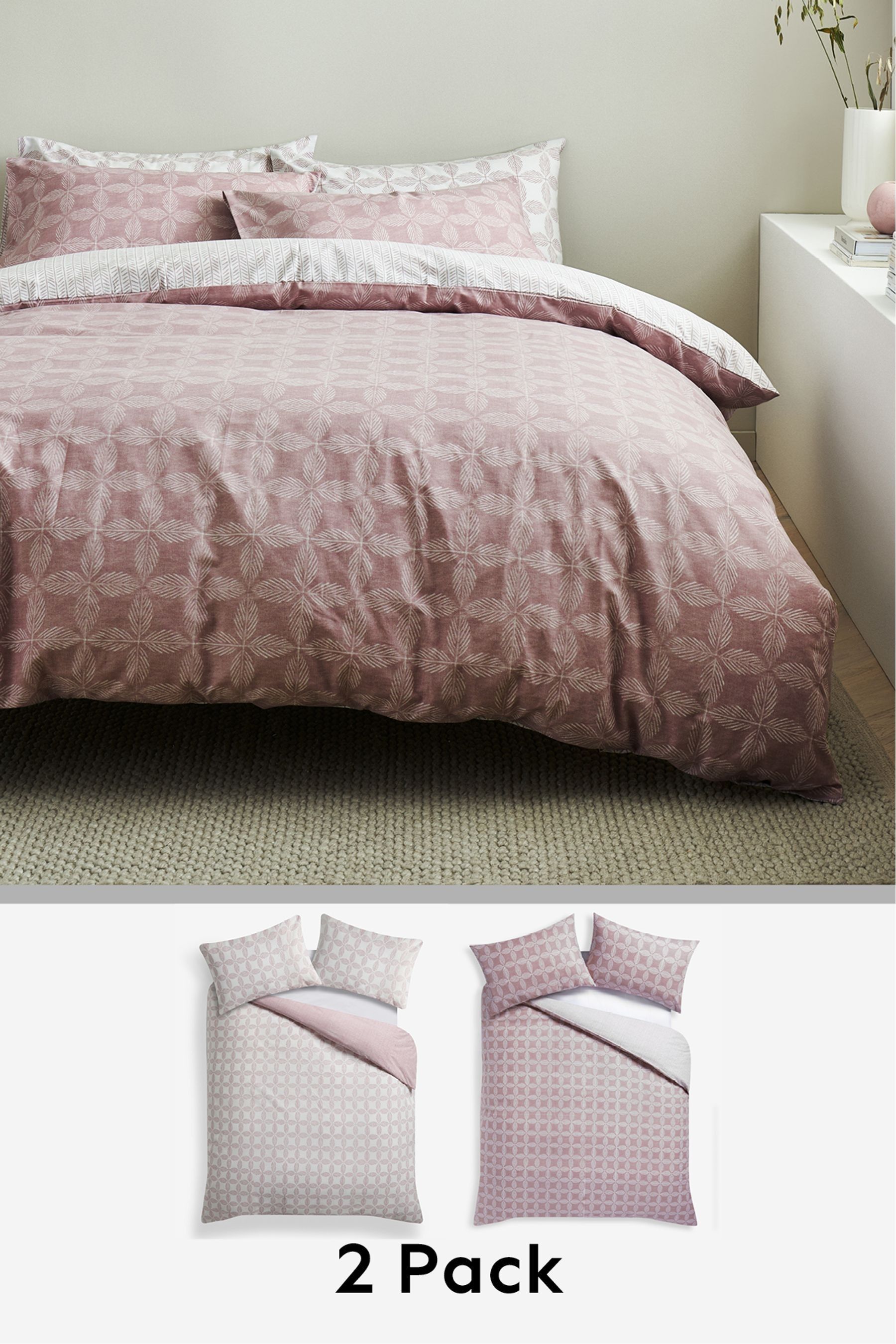 Buy 2 Pack Pink Tile Reversible Duvet Cover and Pillowcase Set from the ...