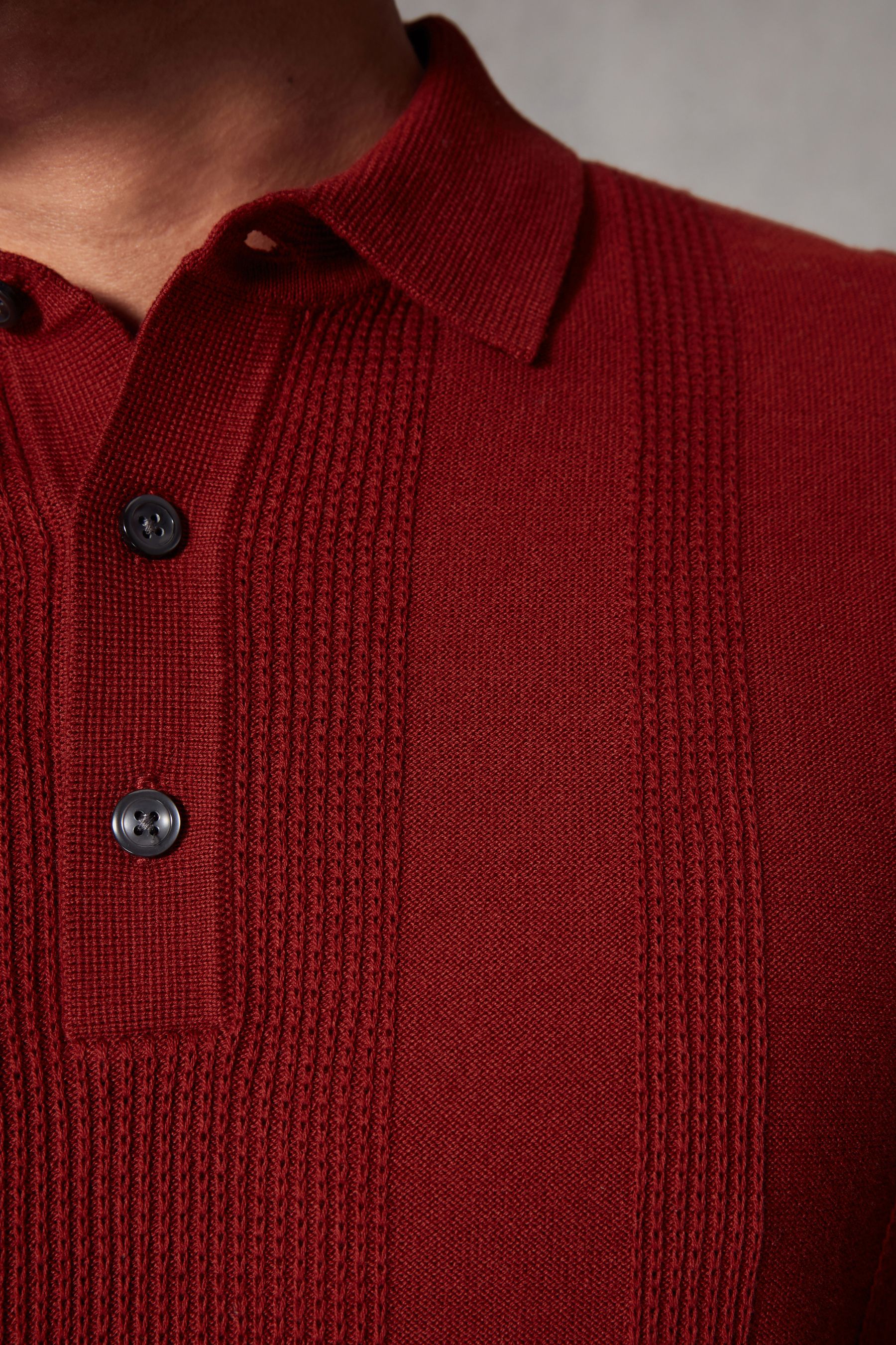 Buy Rust Red/Orange Regular Fit 100% Cotton Knitted Textured Stripe ...