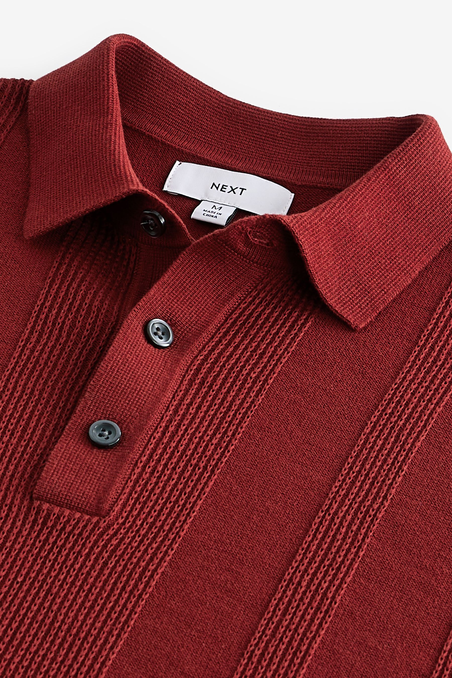 Buy Rust Red/Orange Regular Fit 100% Cotton Knitted Textured Stripe ...