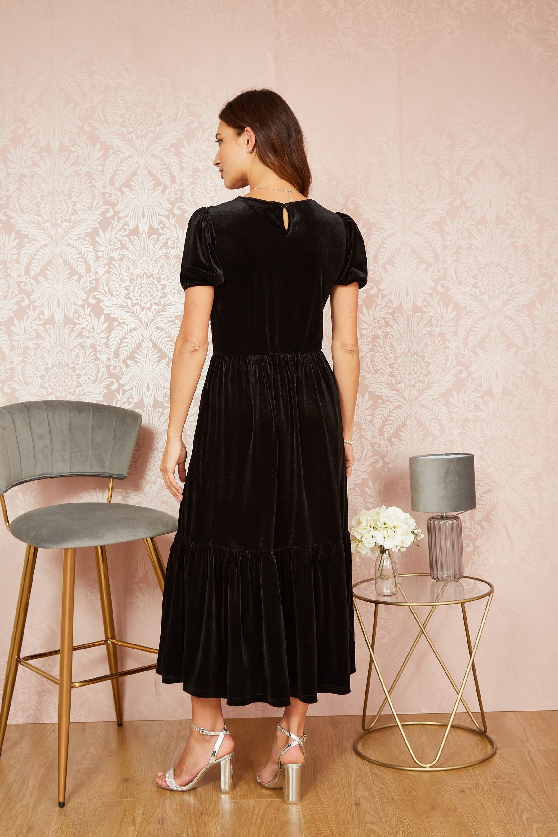 Buy Yumi Black Velvet Midi Dress from Next Ireland