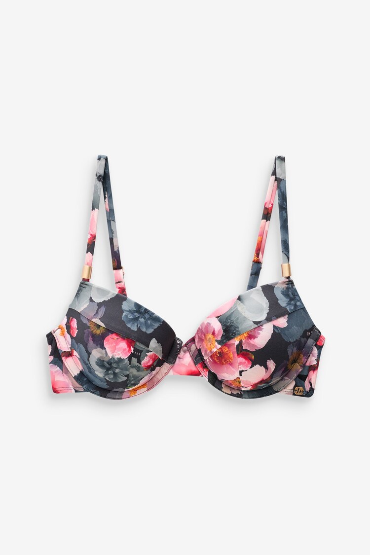 Buy B By Ted Baker Pink/Grey Posie Plunge Wired Bikini Top from the ...