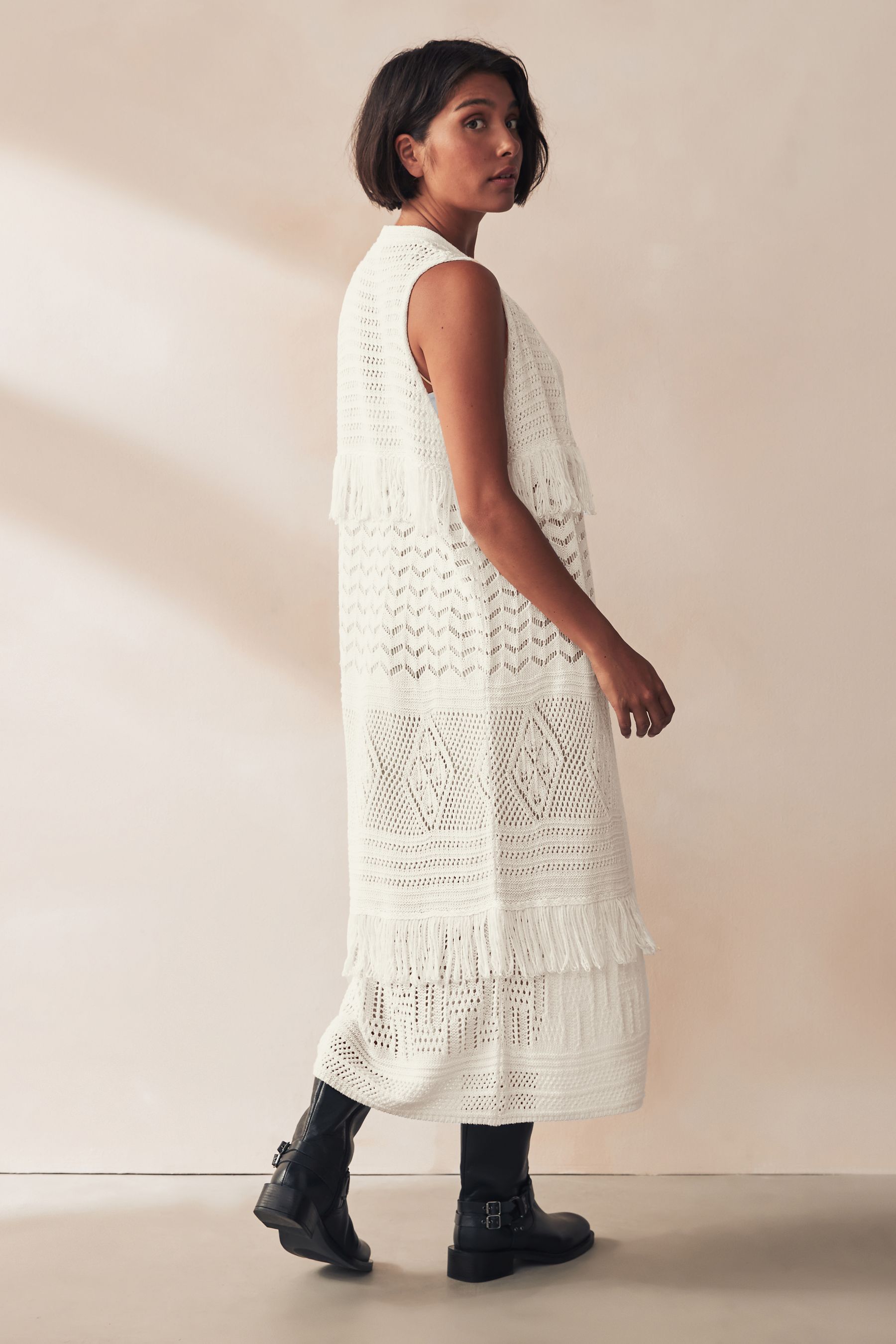 Buy White Longline Fringe Cover-Up from the Next UK online shop