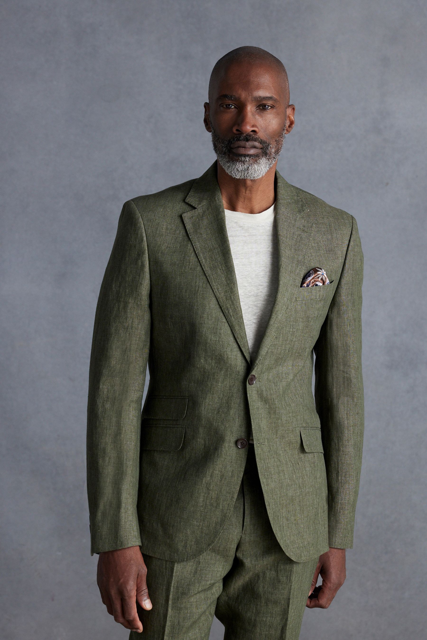 Buy Olive Green Slim Fit Signature Leomaster Italian 100% Linen Suit ...