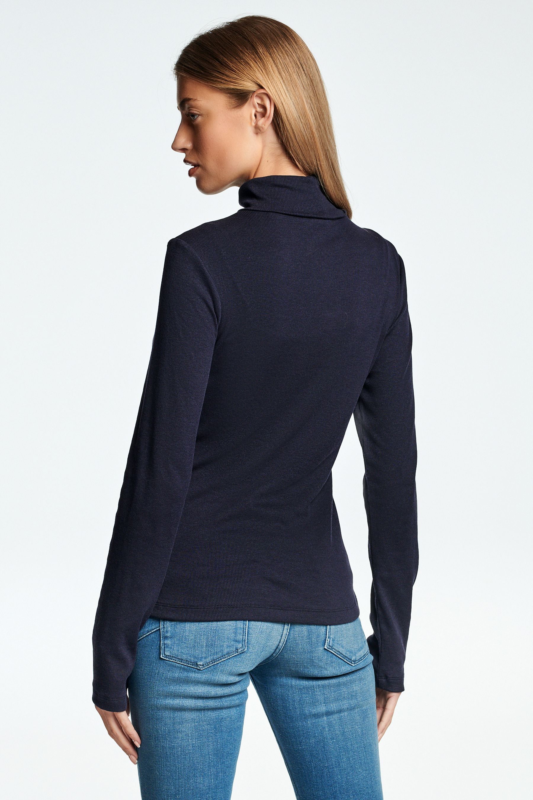 Buy Navy Long Sleeve Ribbed Roll Neck Top from the Next UK online shop