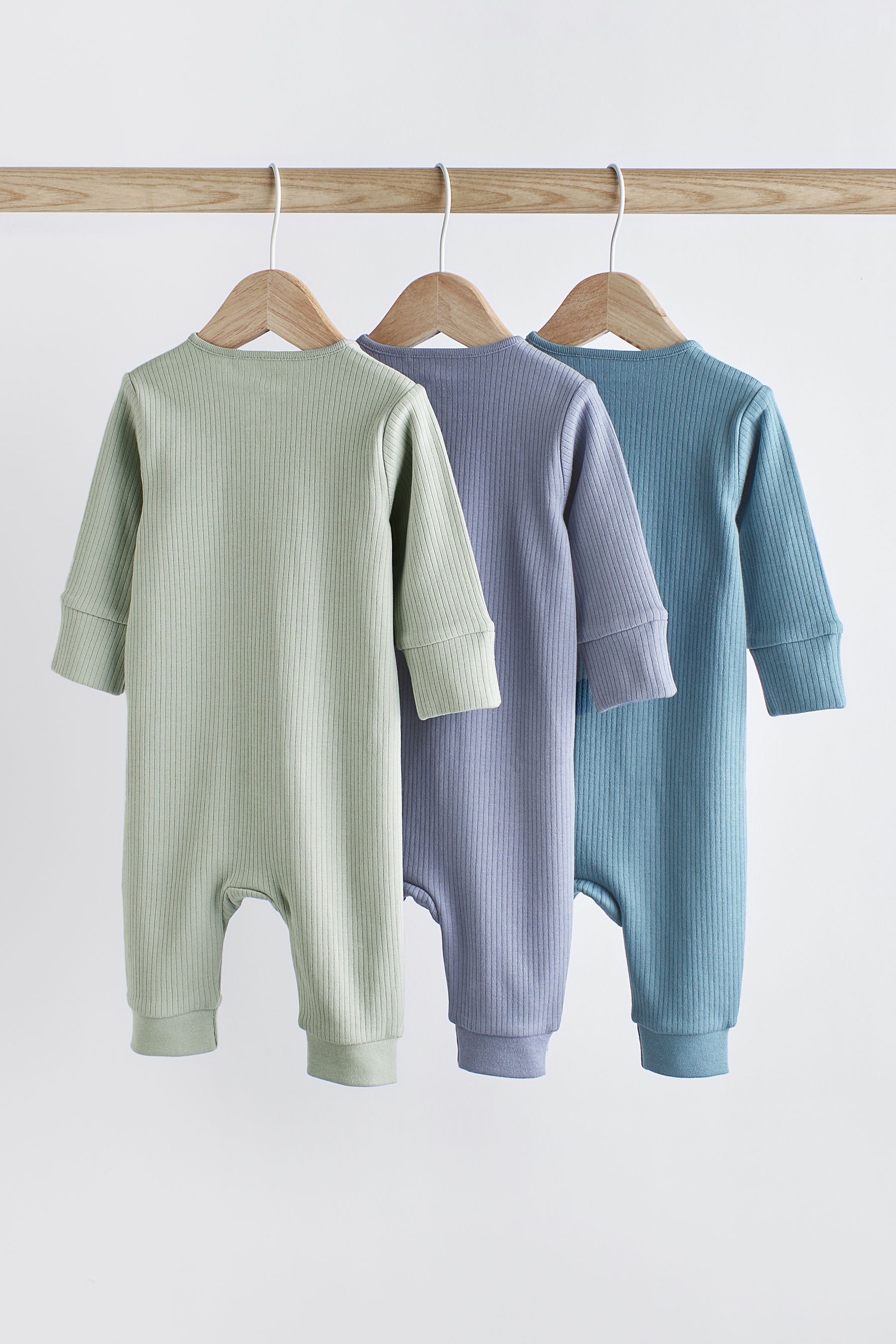 Buy Blue / Grey Cotton Baby Zip Sleepsuits 3 Pack (0-3yrs) from Next ...