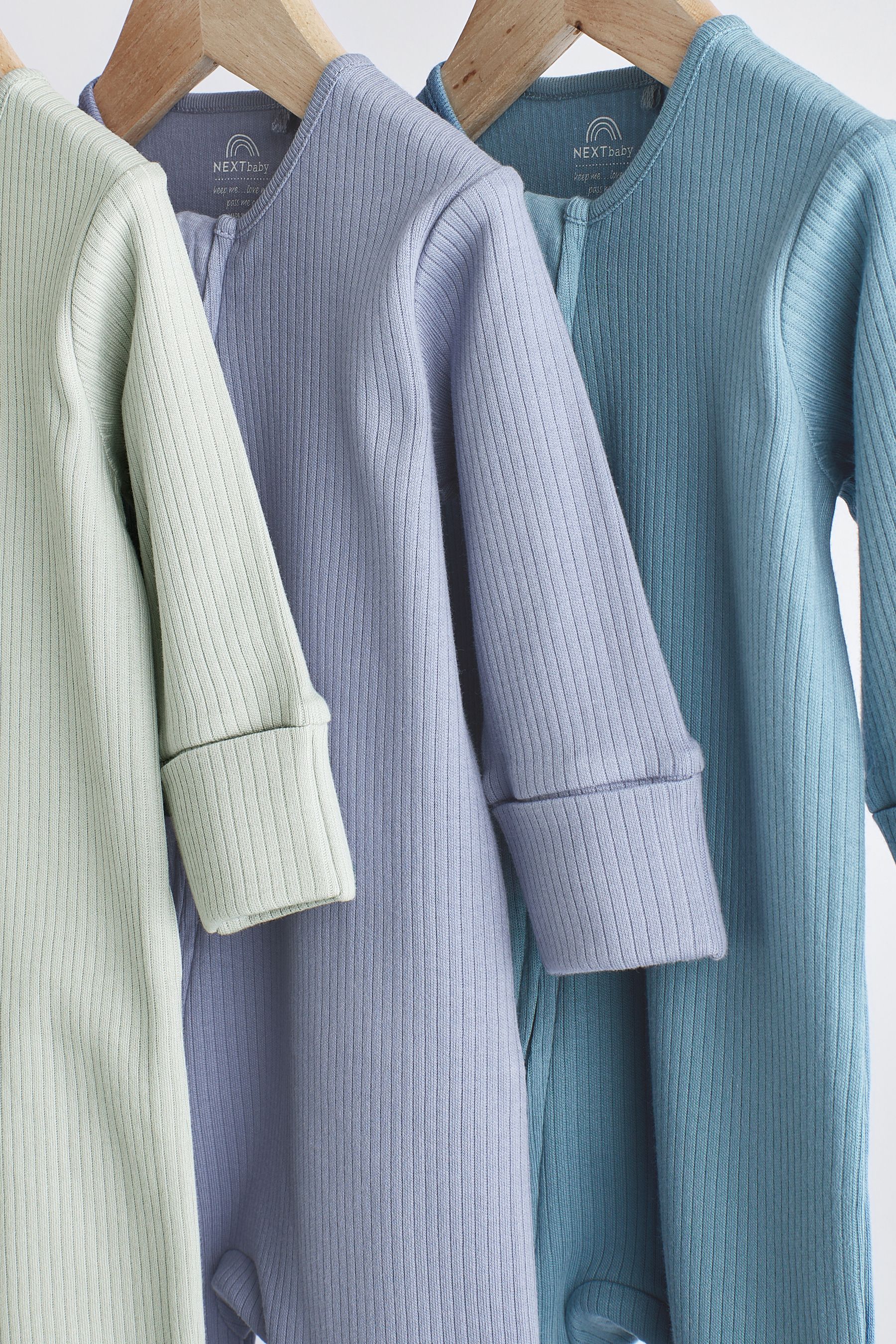 Buy Blue / Grey Cotton Baby Zip Sleepsuits 3 Pack (0-3yrs) from Next ...