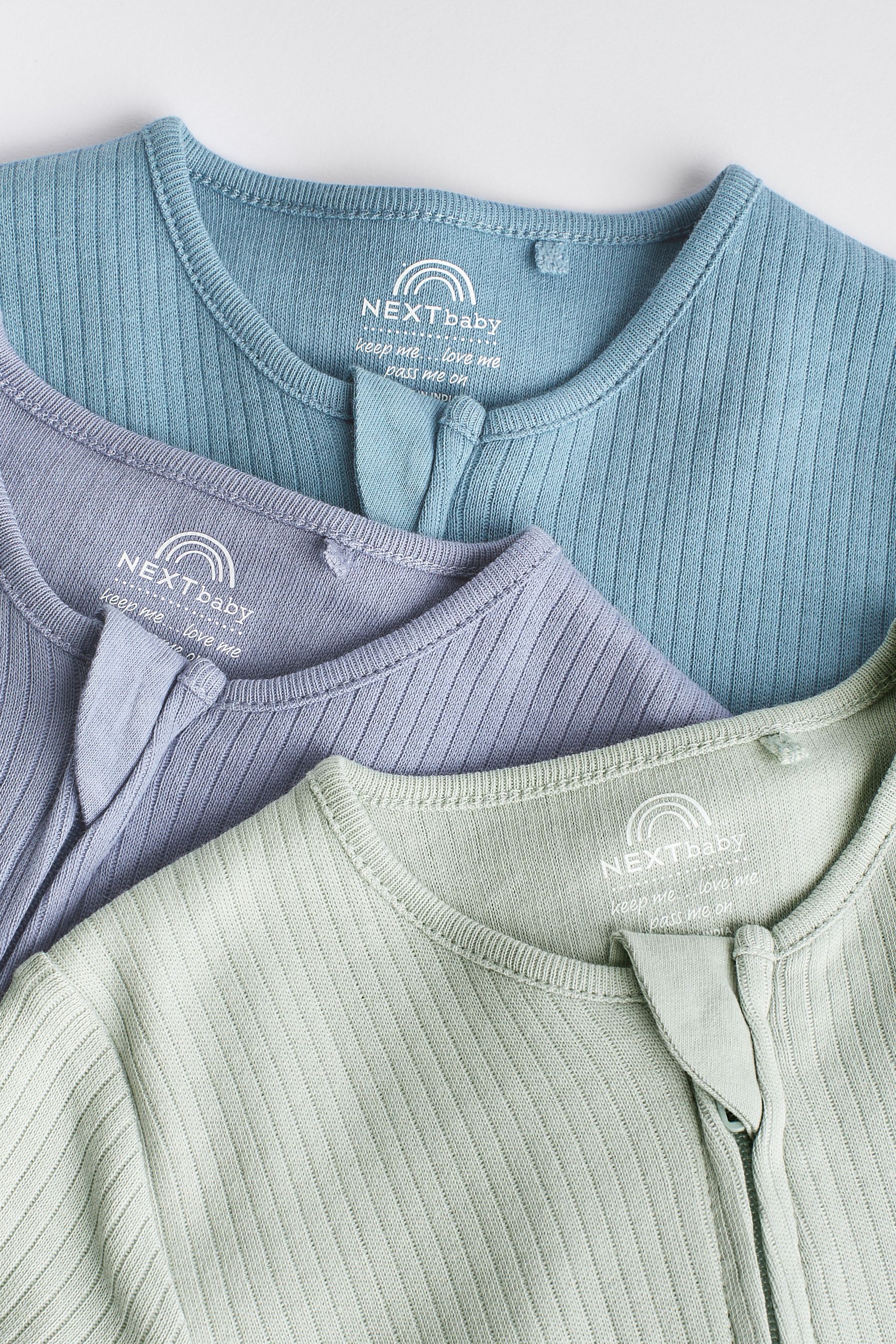 Buy Blue / Grey Cotton Baby Zip Sleepsuits 3 Pack (0-3yrs) from Next ...