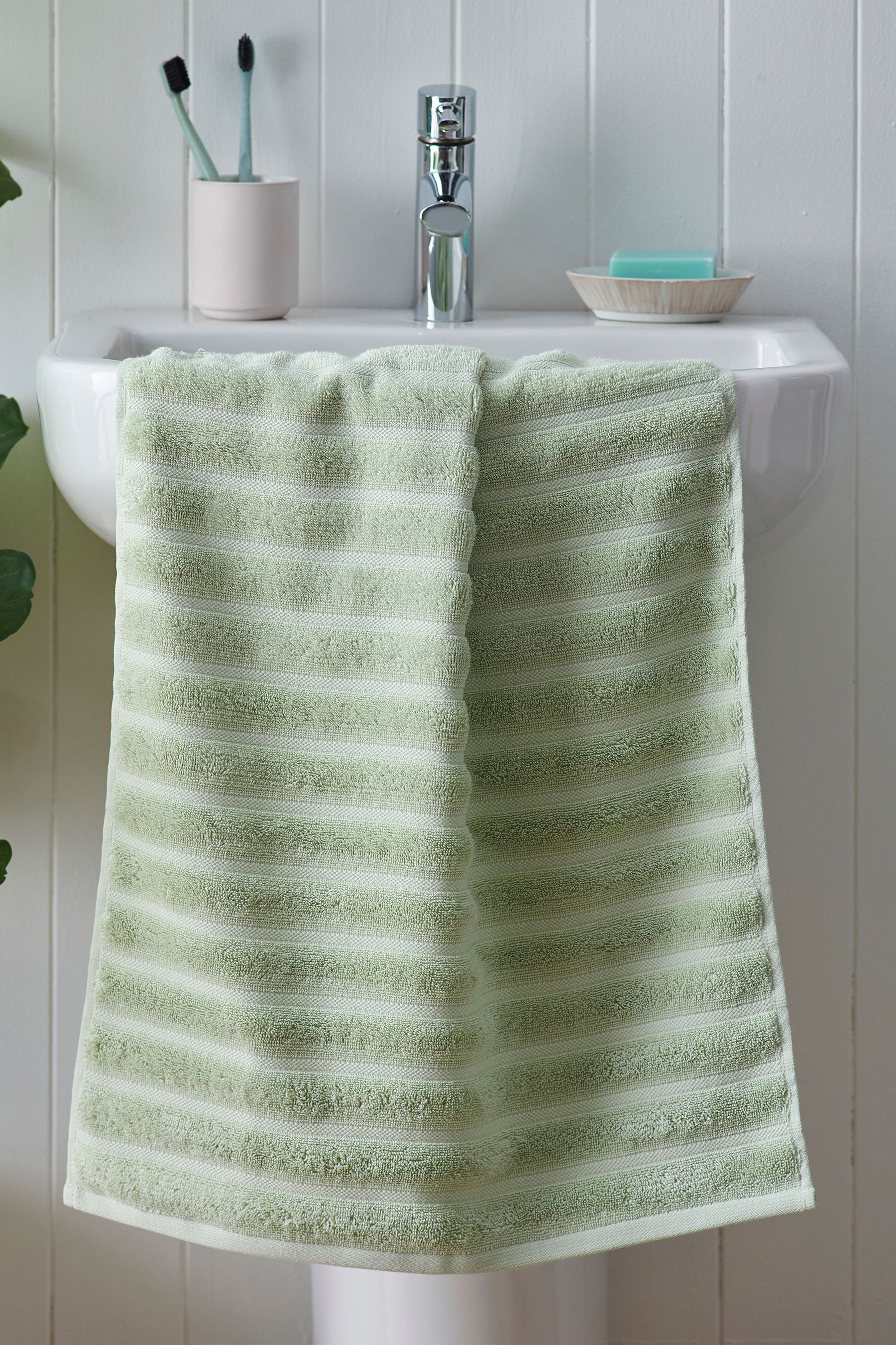 Buy Sage Green Ribbed Towel with 100% Cotton from the Next UK online shop