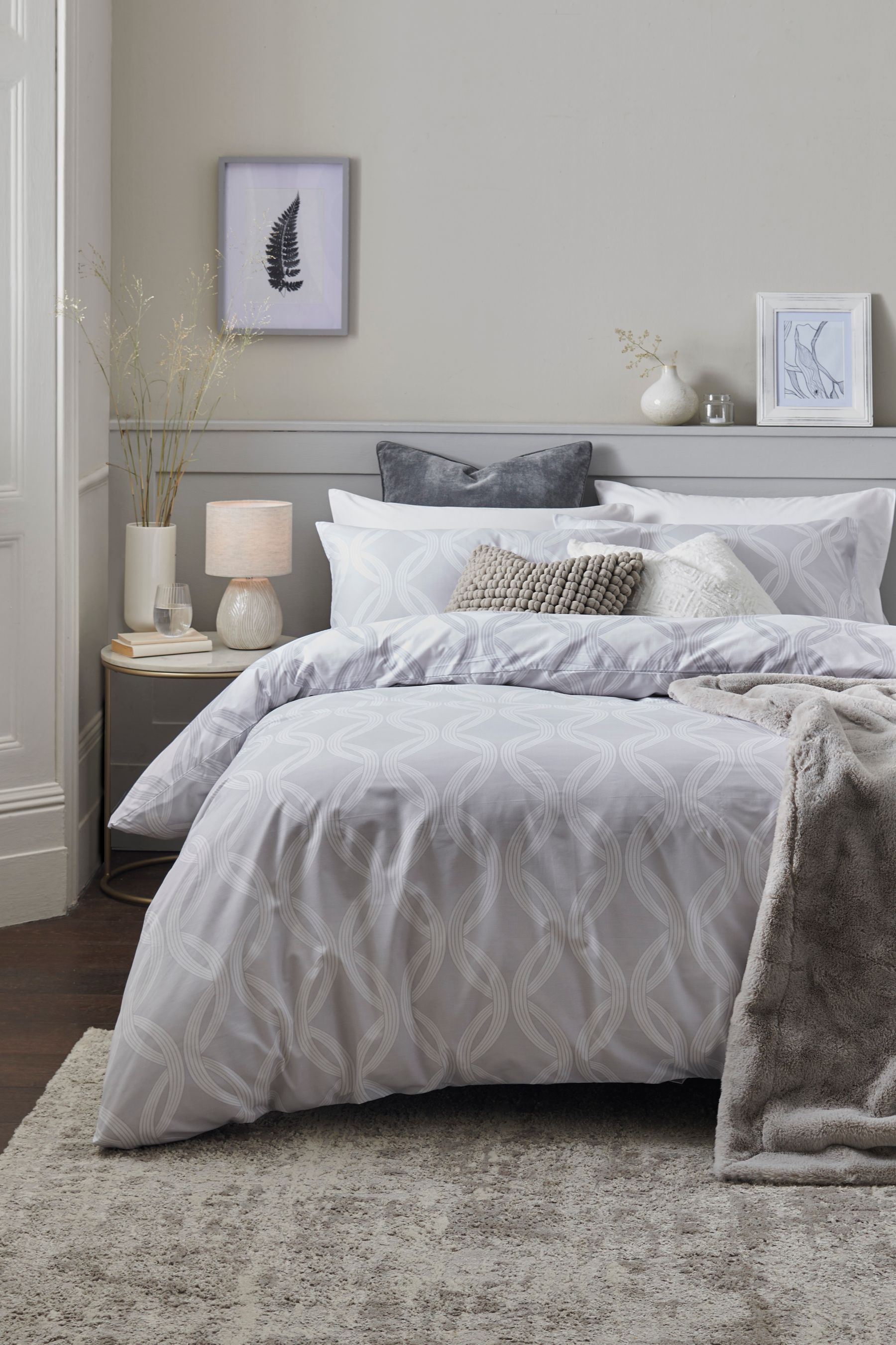 Buy 2 Pack Grey Geo Reversible Duvet Cover and Pillowcase Set from Next ...