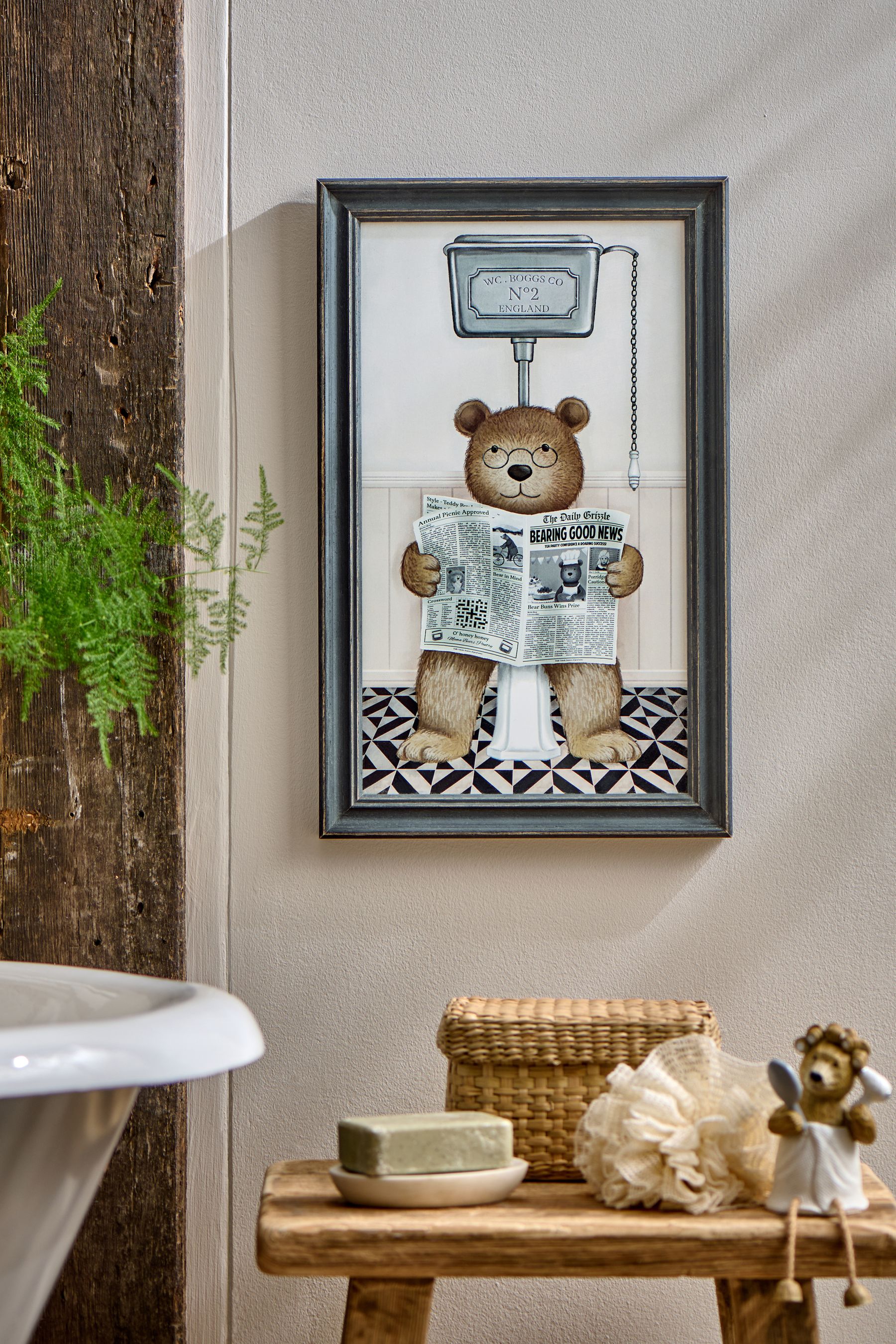 Buy Black Bertie Bear on the Loo Framed Wall Art from Next Ireland
