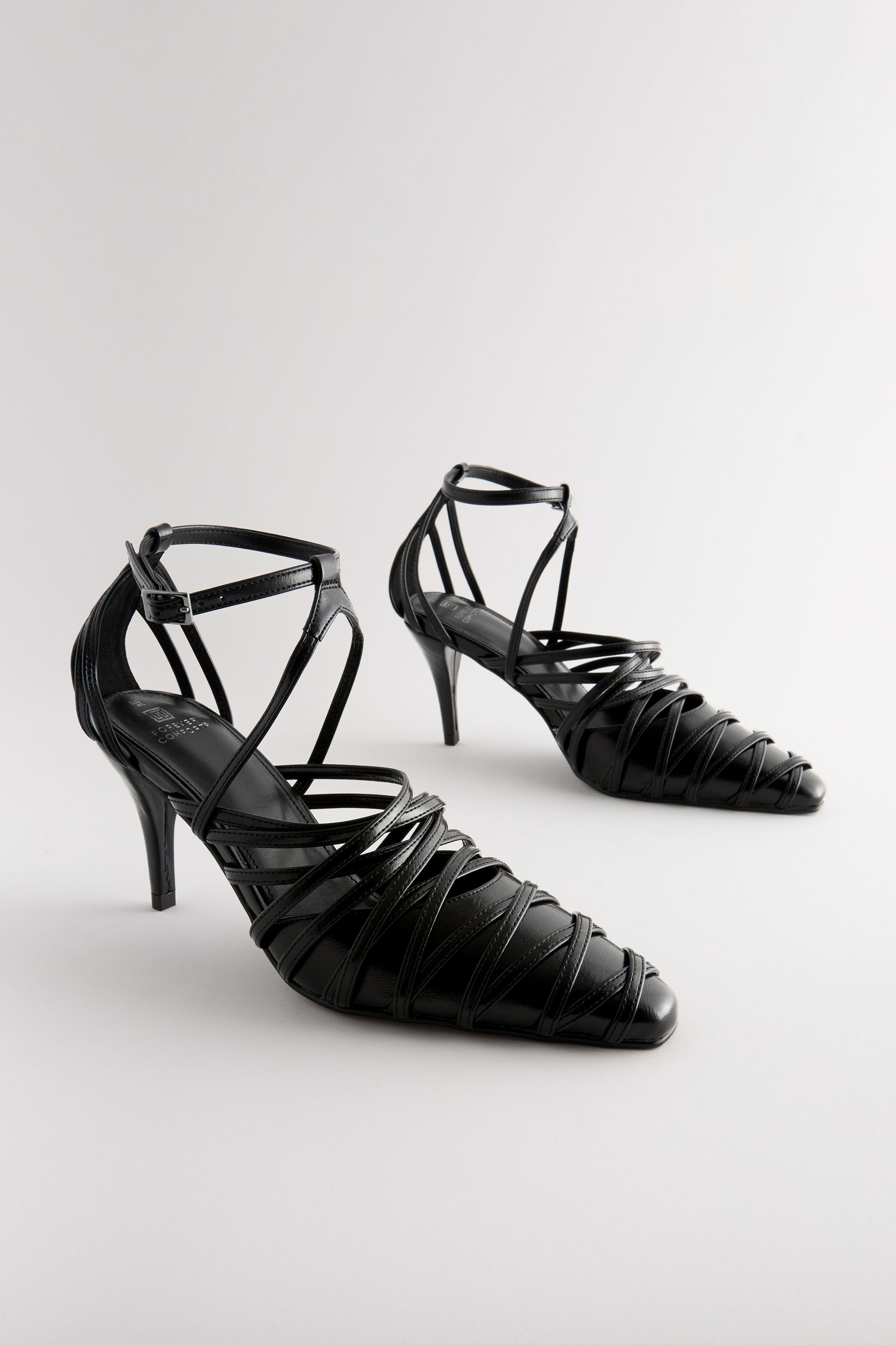 Buy Black Forever Comfort® Cage Closed Point Toe Strappy Heels from the ...