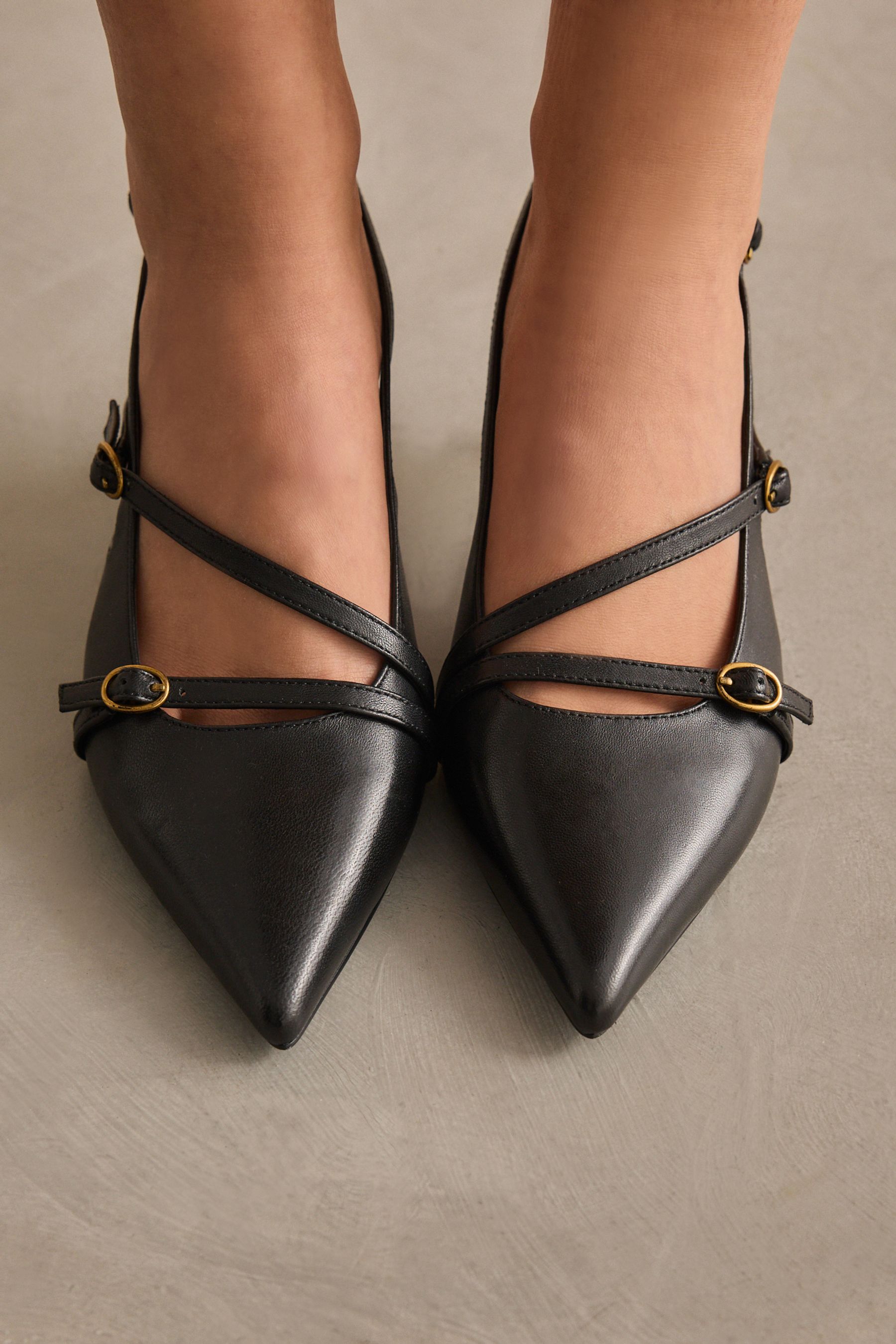 Buy Black Forever Comfort® Leather Multi Buckle Slingback Heels from ...