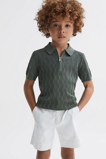 Buy Reiss Green Ubud Junior Half-Zip Textured Polo T-Shirt from the Next UK online shop