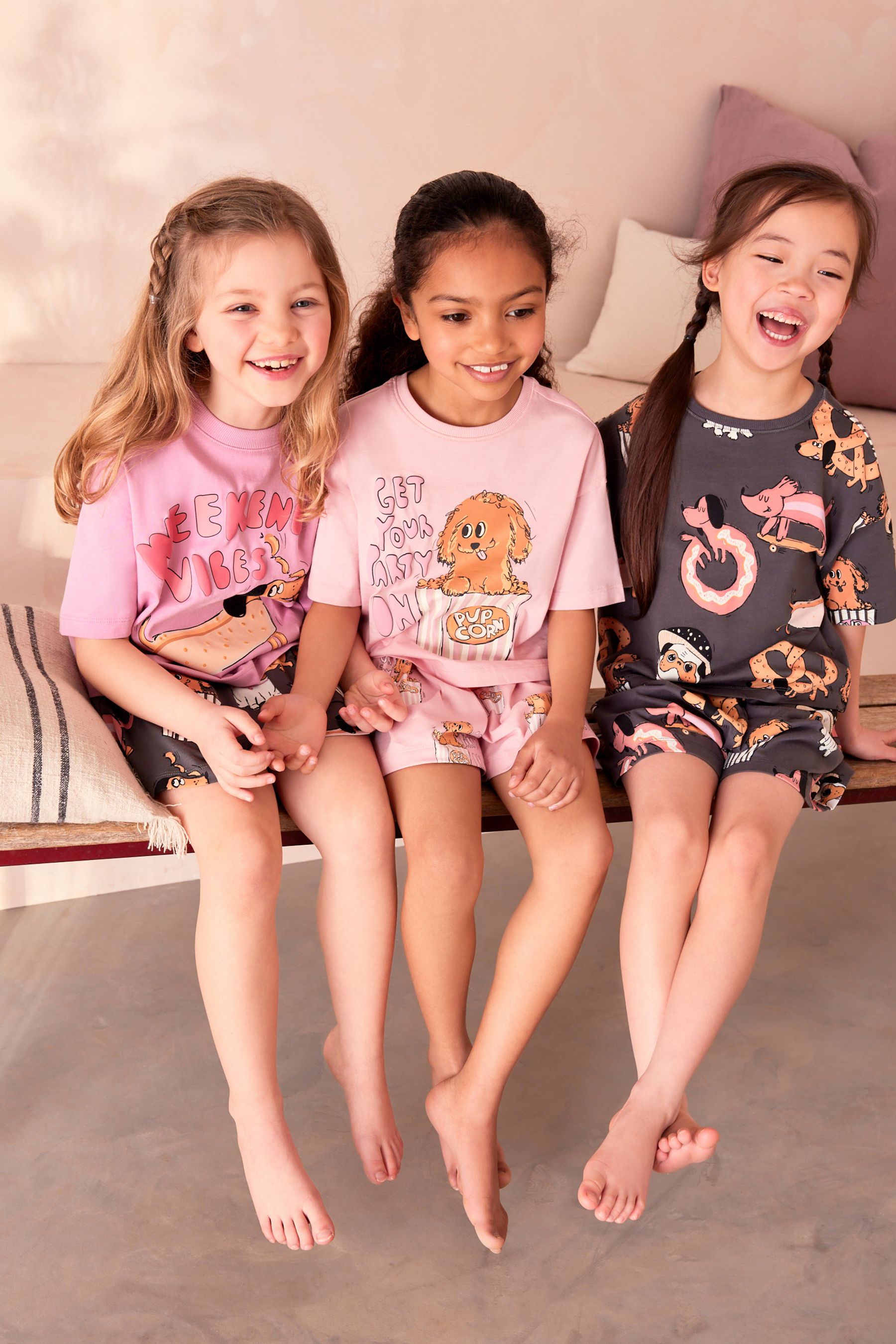 Buy Pink/Grey Short 100% Cotton Pyjamas 3 Pack (3-16yrs) from the Next ...