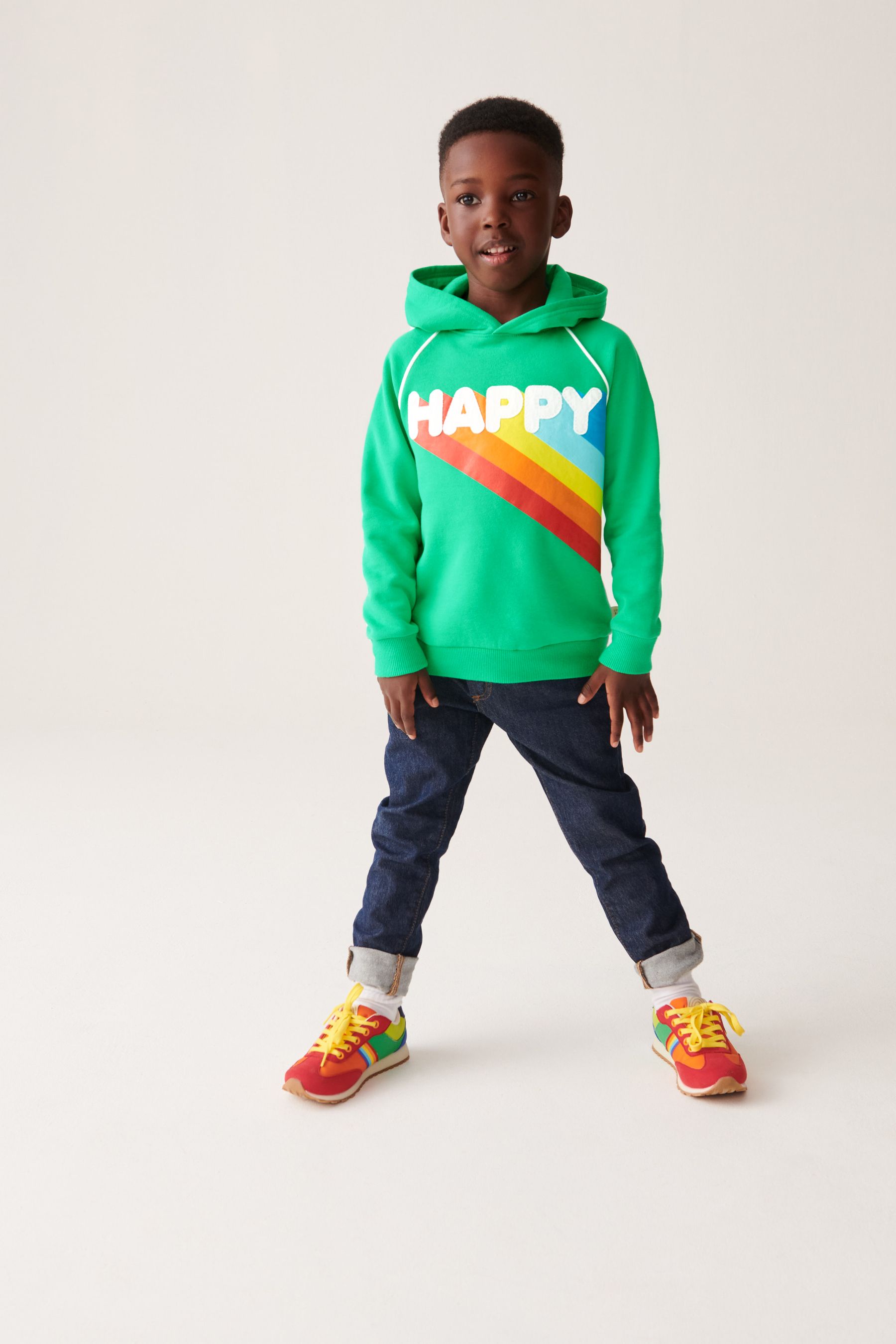 Buy Little Bird by Jools Oliver Green Rainbow Happy Hoodie from the ...