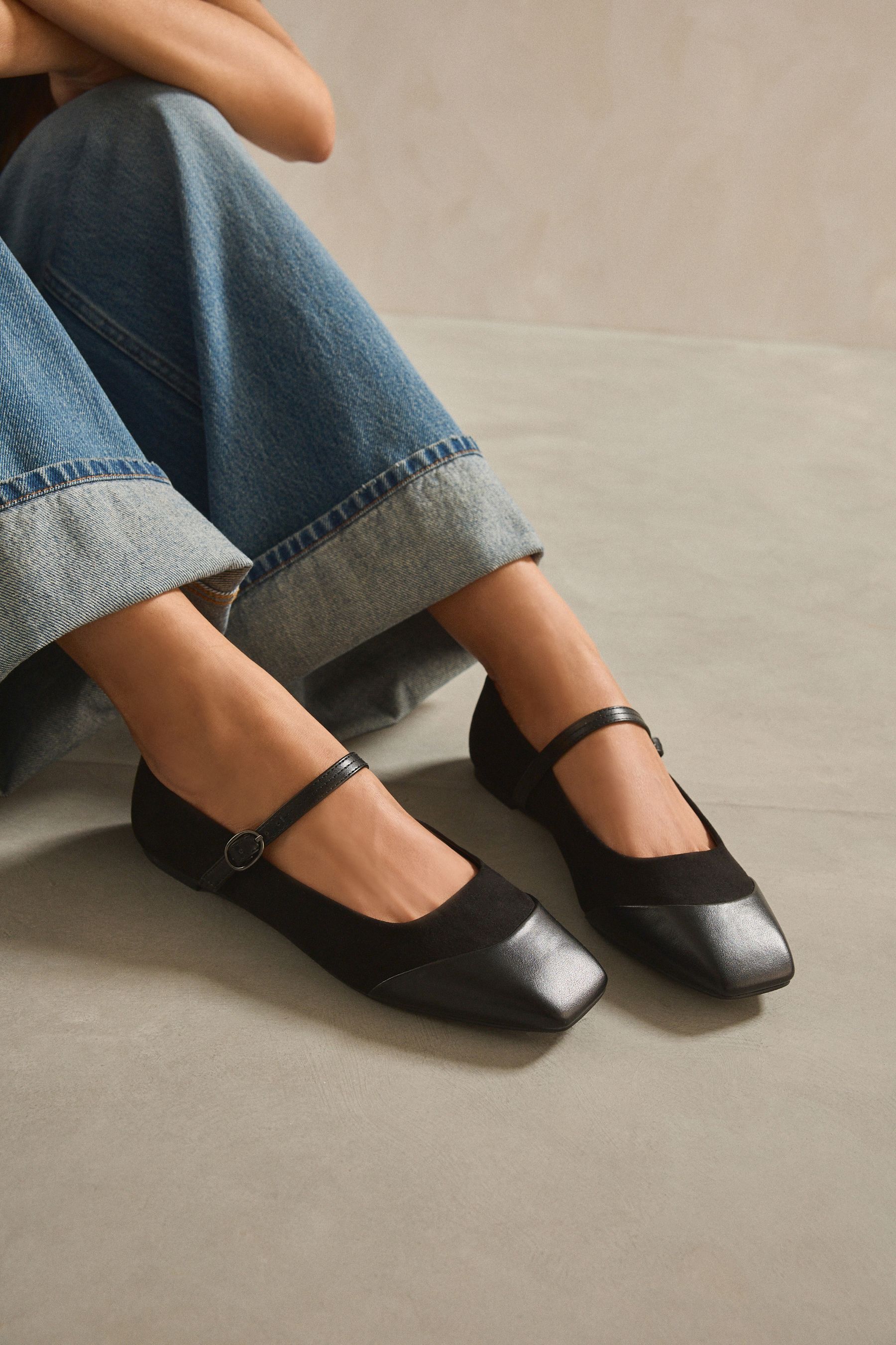 Buy Black Standard/Wide Fit Forever Comfort® Square Toe Mary Jane Shoes ...