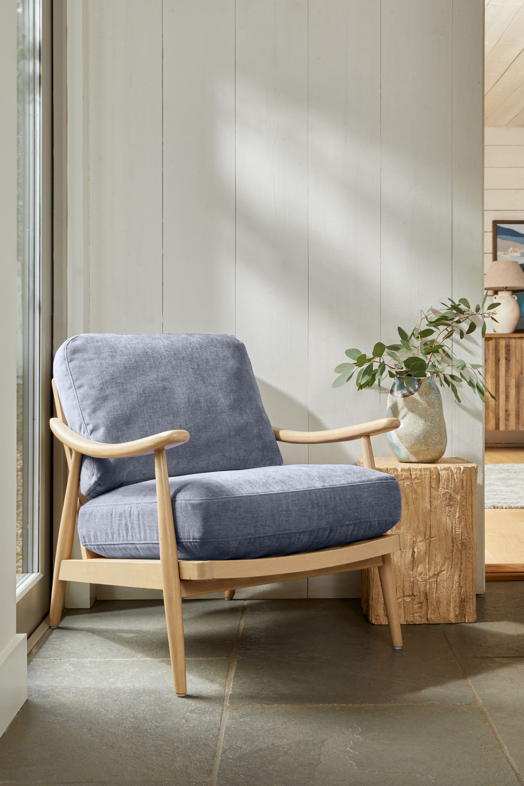 Buy Fine Chenille Granite Blue, Light Oak Effect Frame Hampton Wooden ...