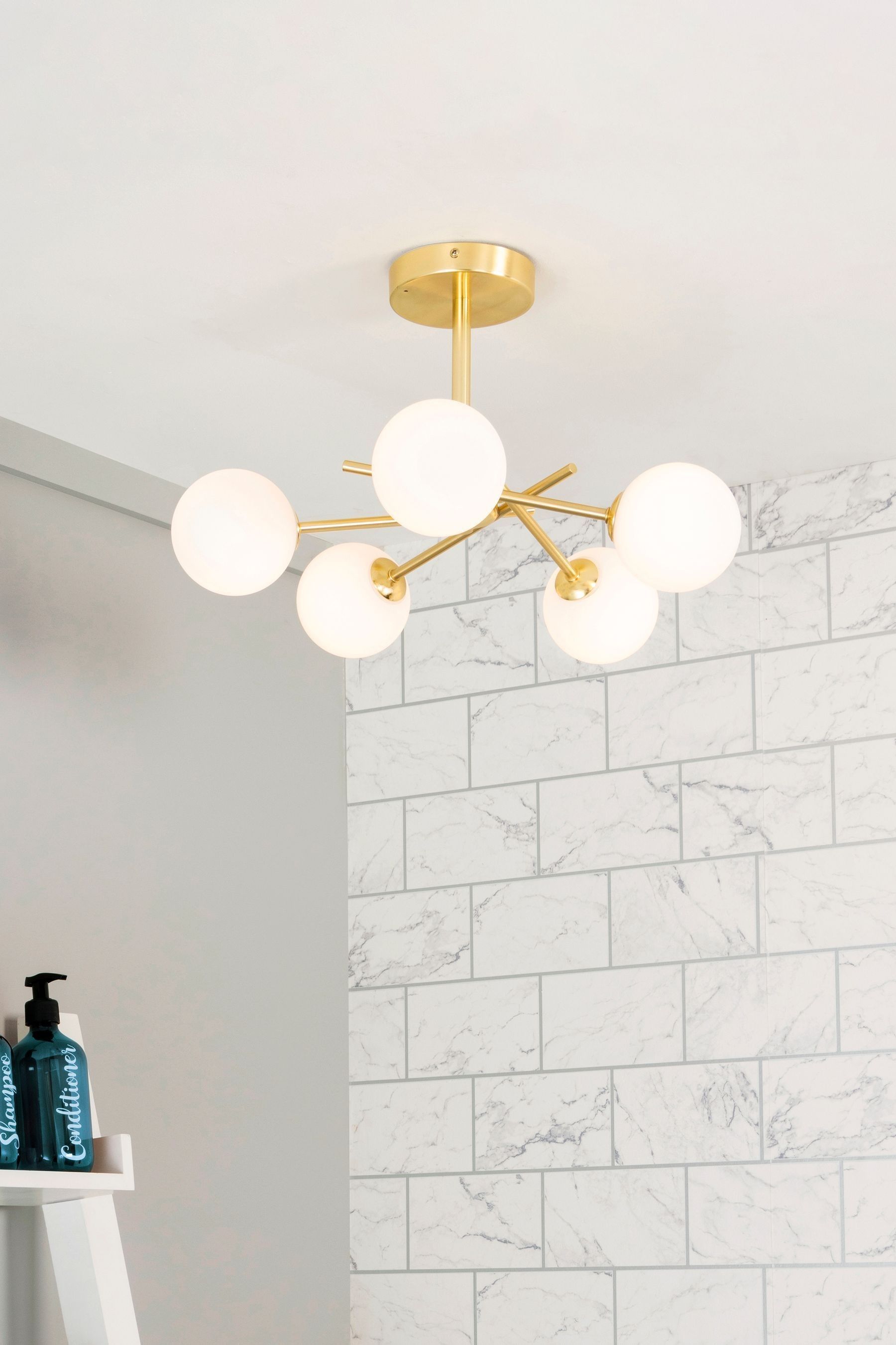 Buy BHS Brass Lindos 5lt Cross Arm Semi Flush Ceiling Light from the ...