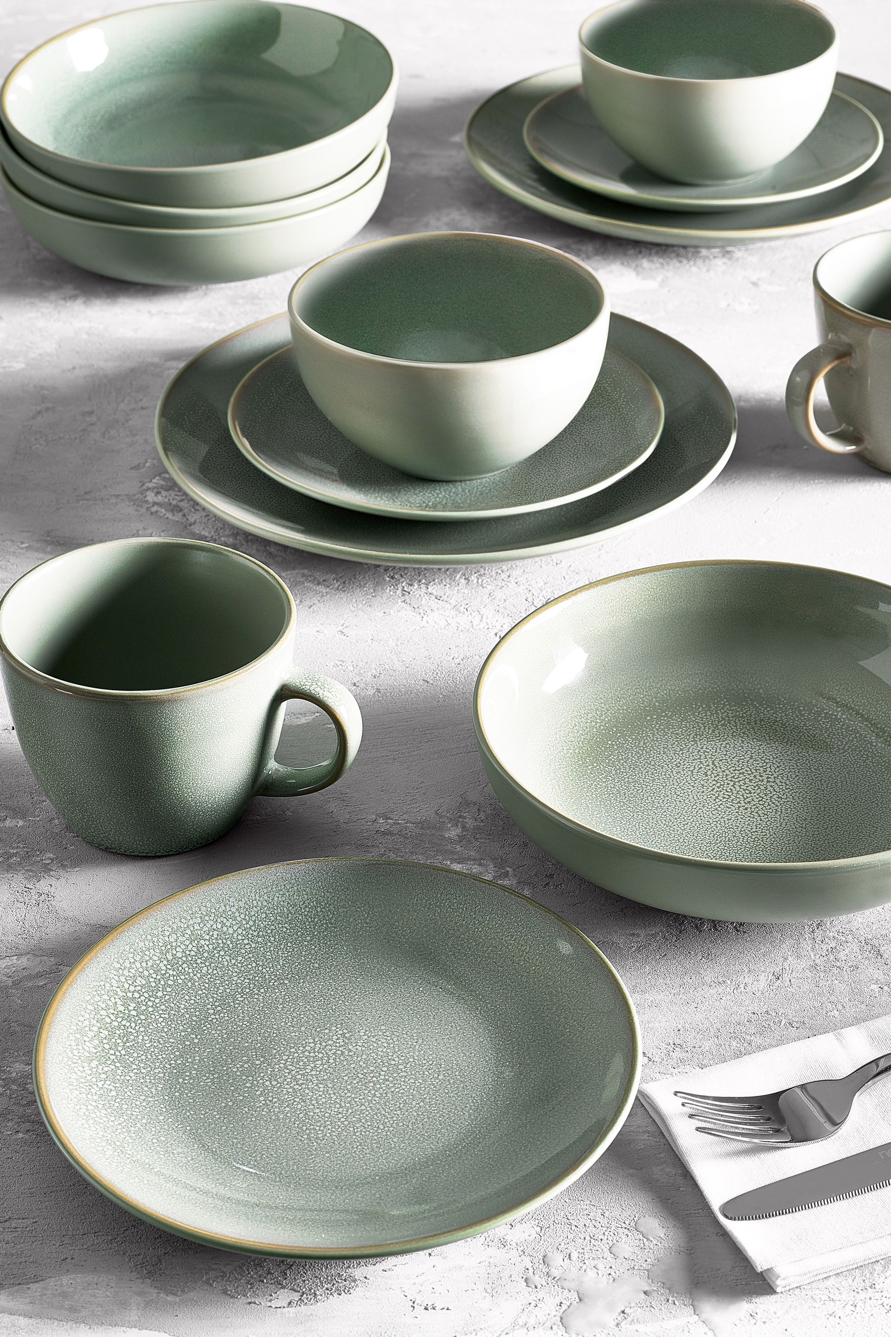 Buy Sage Green Logan Reactive Glaze 12 Piece Dinner Set from Next Ireland
