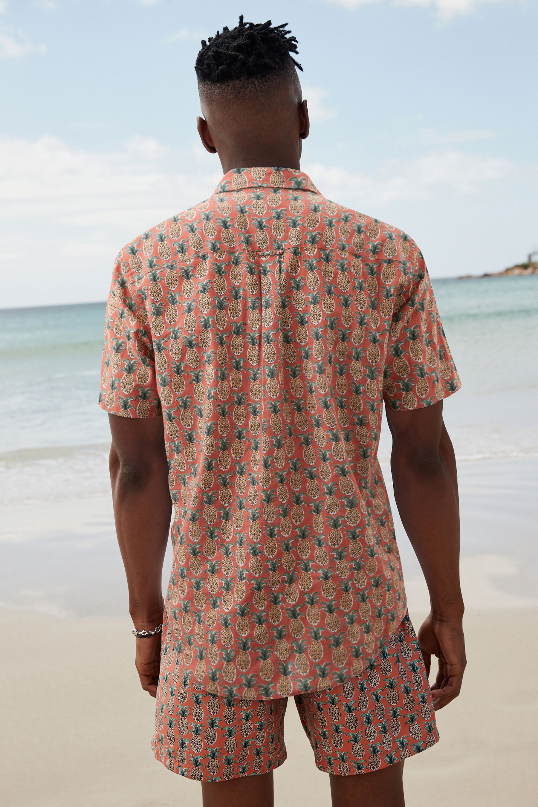 Buy Rust Orange Linen Blend Printed Short Sleeve Shirt from the Next UK ...