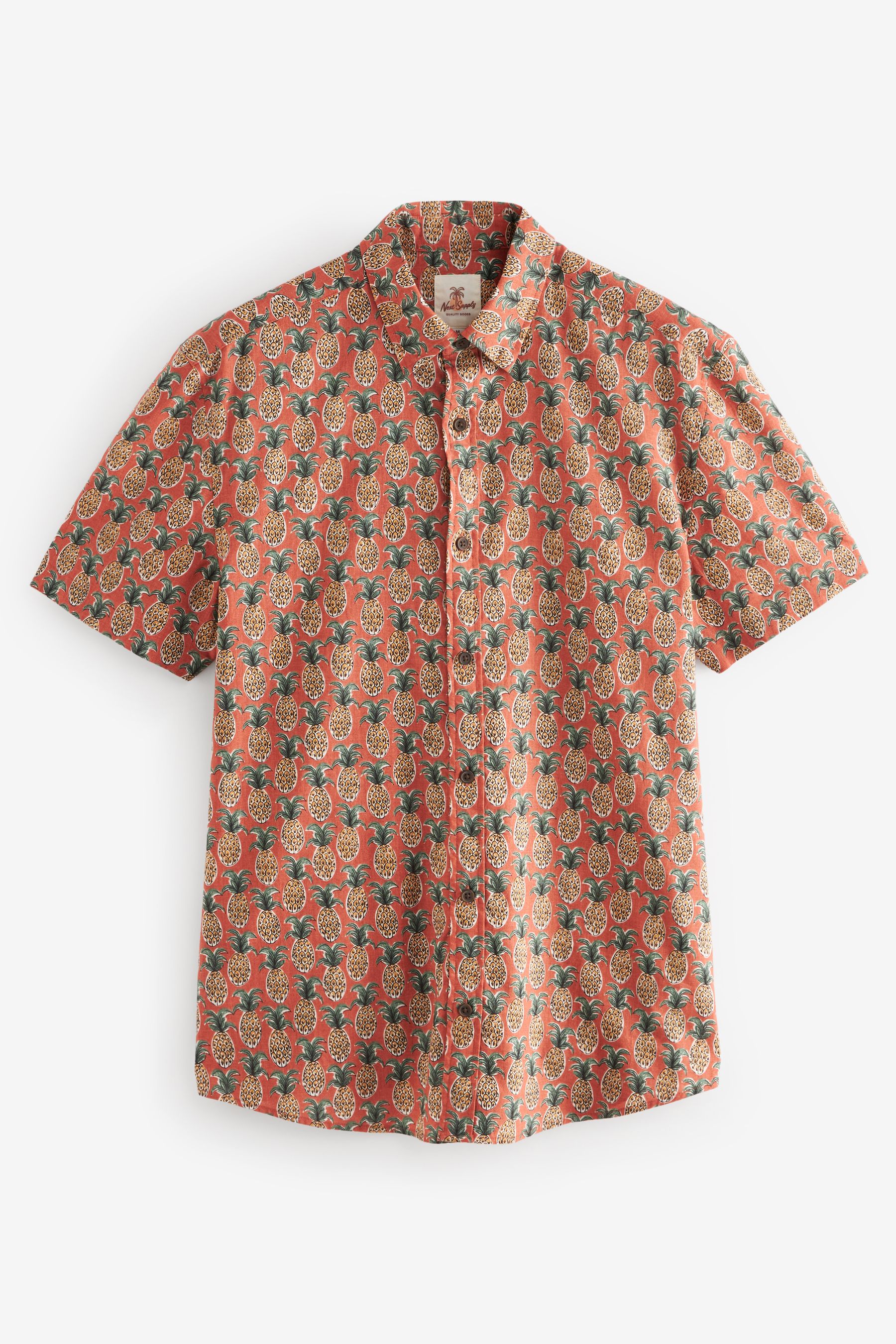 Buy Rust Orange Linen Blend Printed Short Sleeve Shirt from the Next UK ...