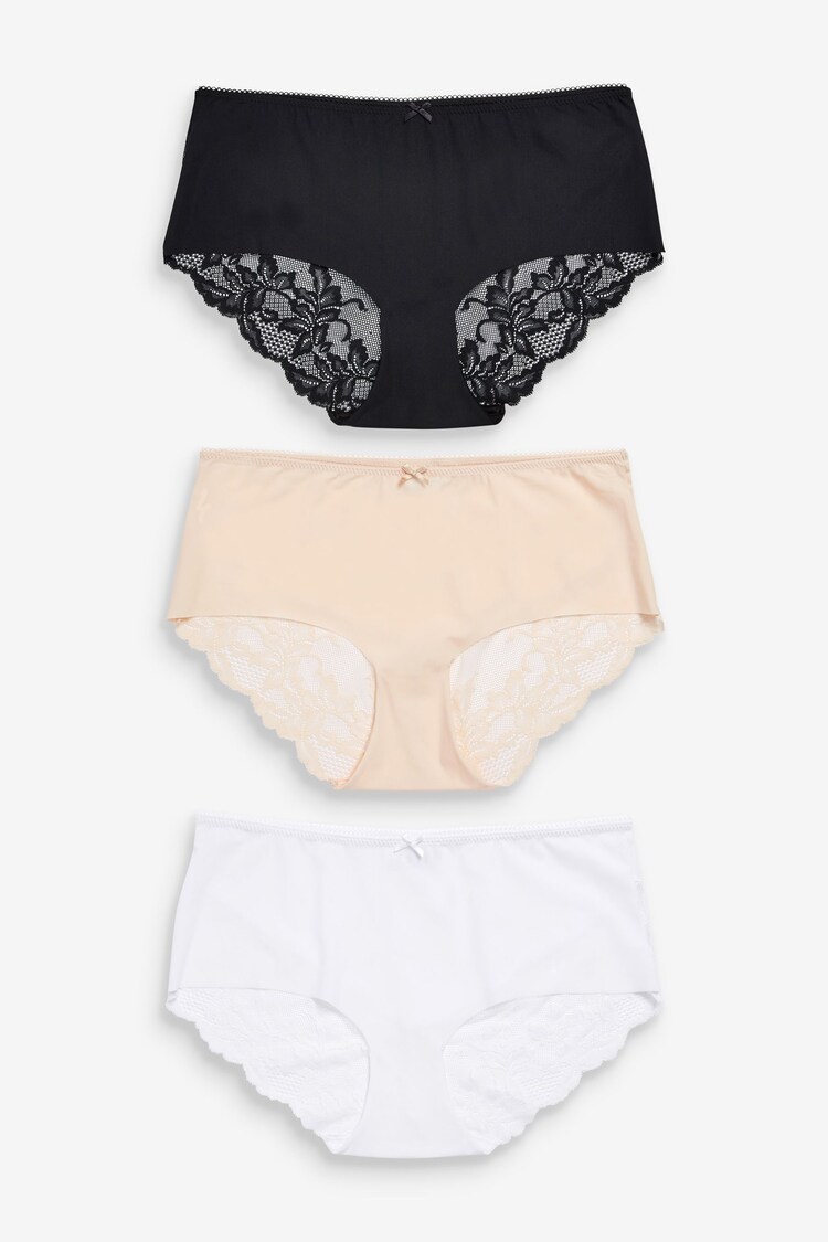 Buy Black/White/Nude Midi No VPL Lace Back Briefs 3 Pack from the Next ...