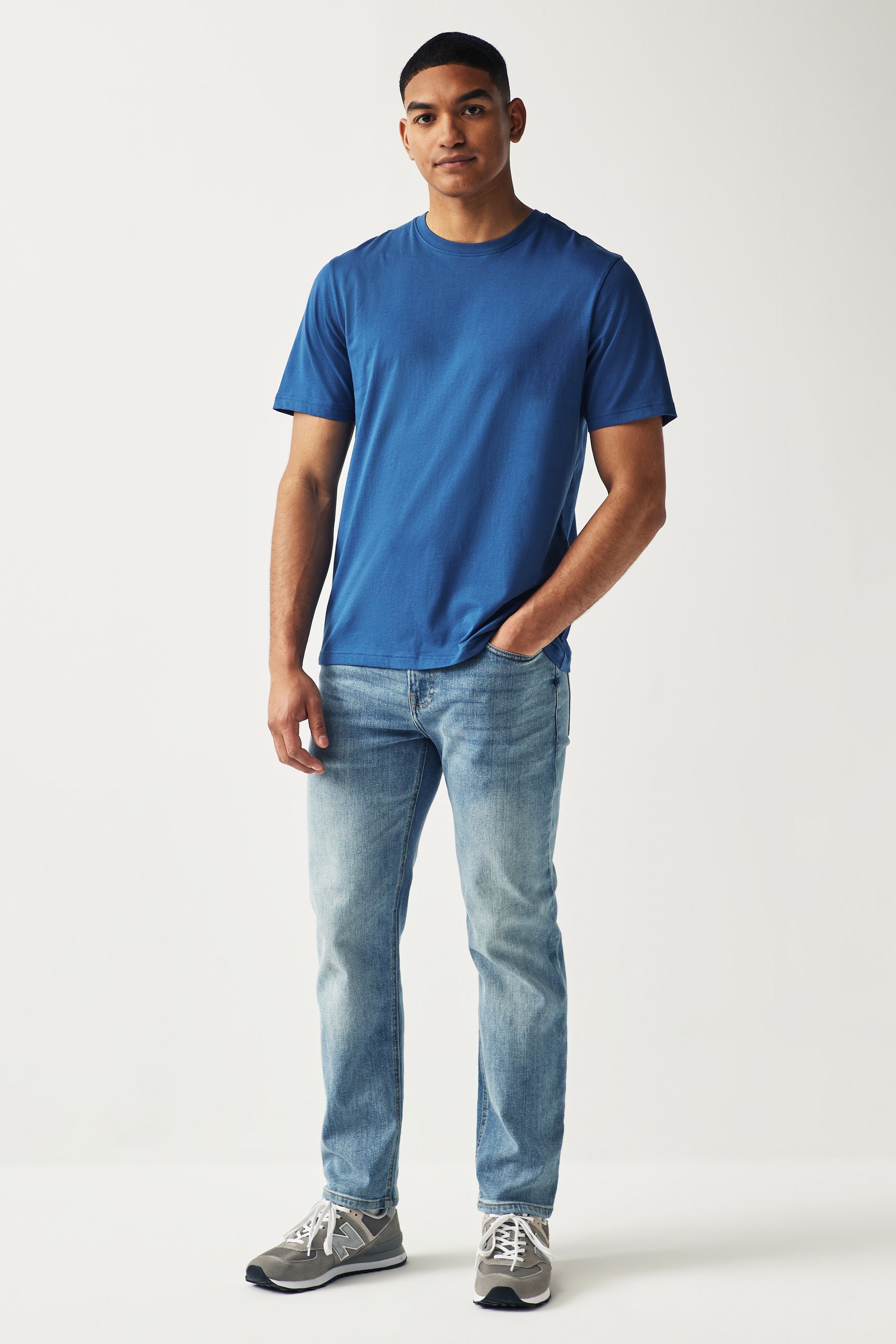 Buy Blue Bright Regular Fit 100% Cotton Essential Regular Crew Neck T ...