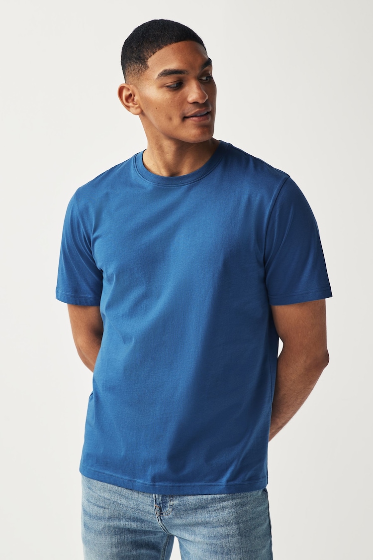 Buy Blue Bright Regular Fit 100% Cotton Essential Regular Crew Neck T ...