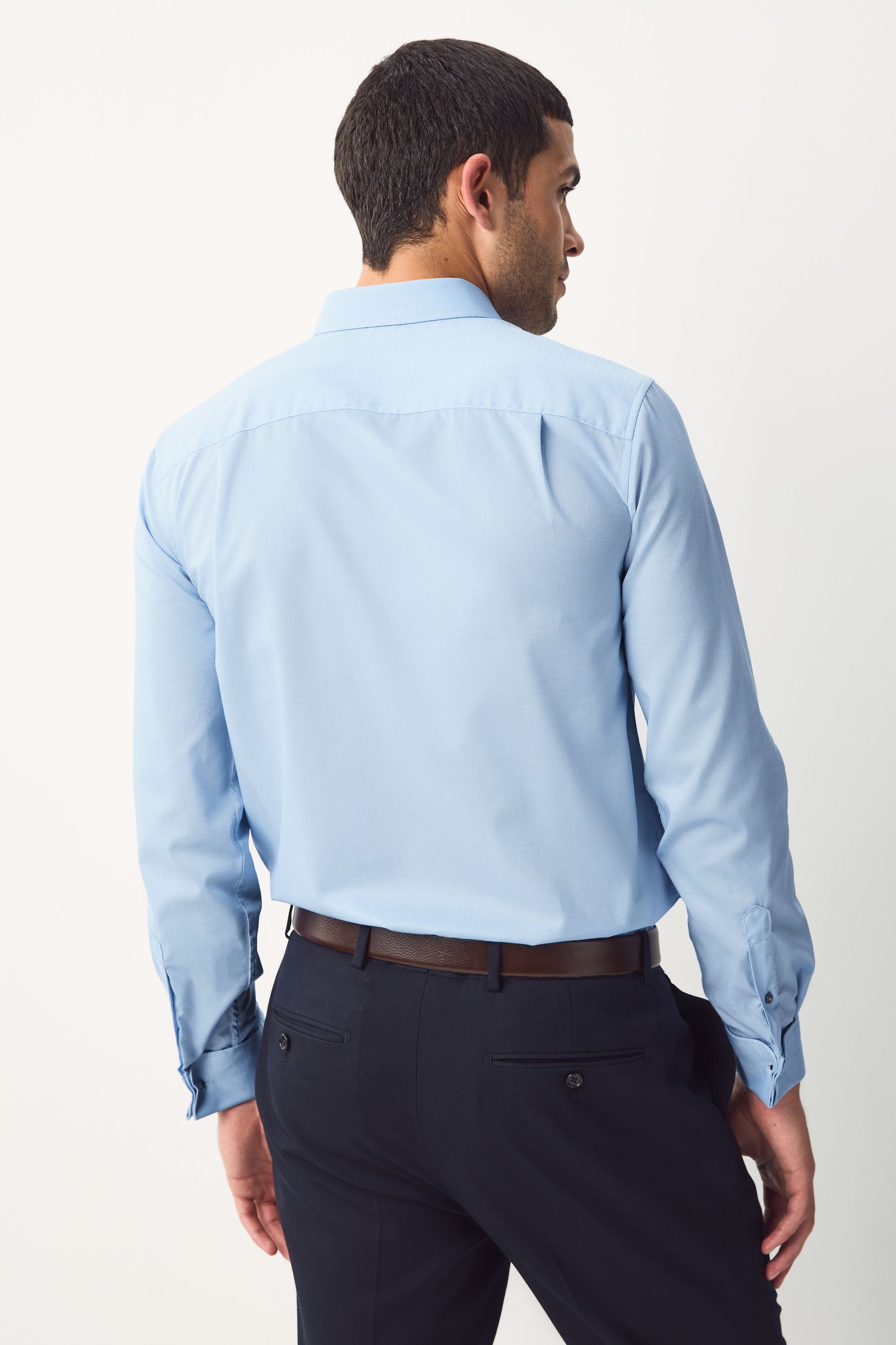 Buy Blue Regular Fit Double Cuff Easy Care Textured Shirt from the Next ...