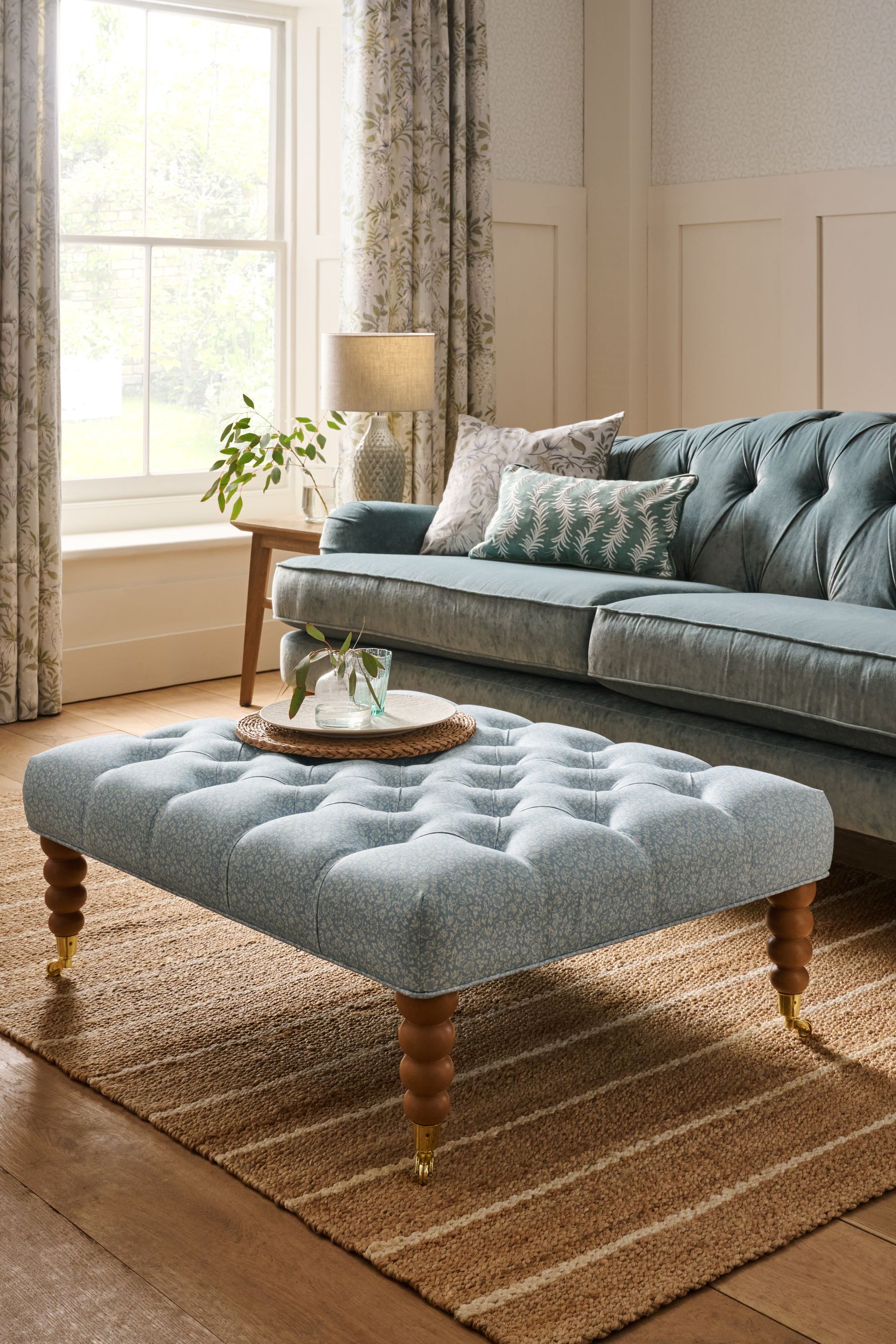 Buy Laura Ashley Sweet Allysum Pale Seaspray Blue Ropsley Footstool ...