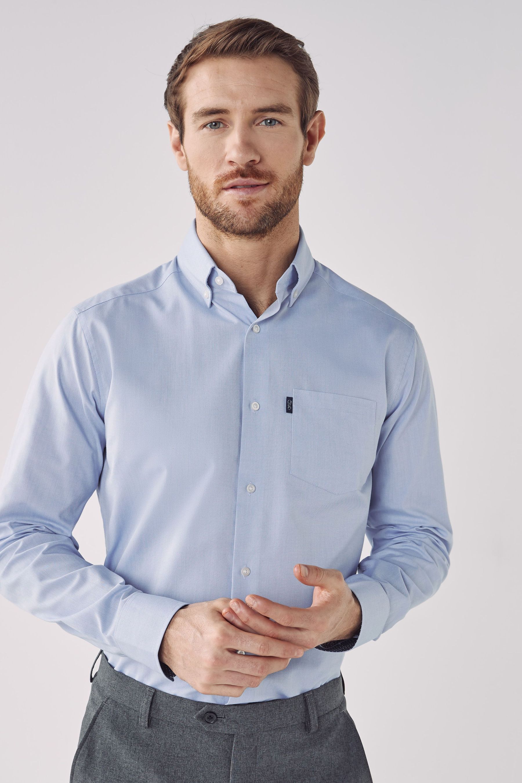 Buy Blue Slim Fit Easy Iron Button Down Oxford Shirt from the Next UK ...