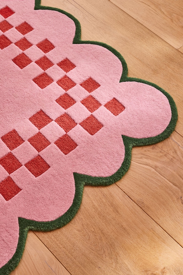 Buy Eleanor Bowmer Pink Checkerboard Scalloped Edge Wool Rug from the ...