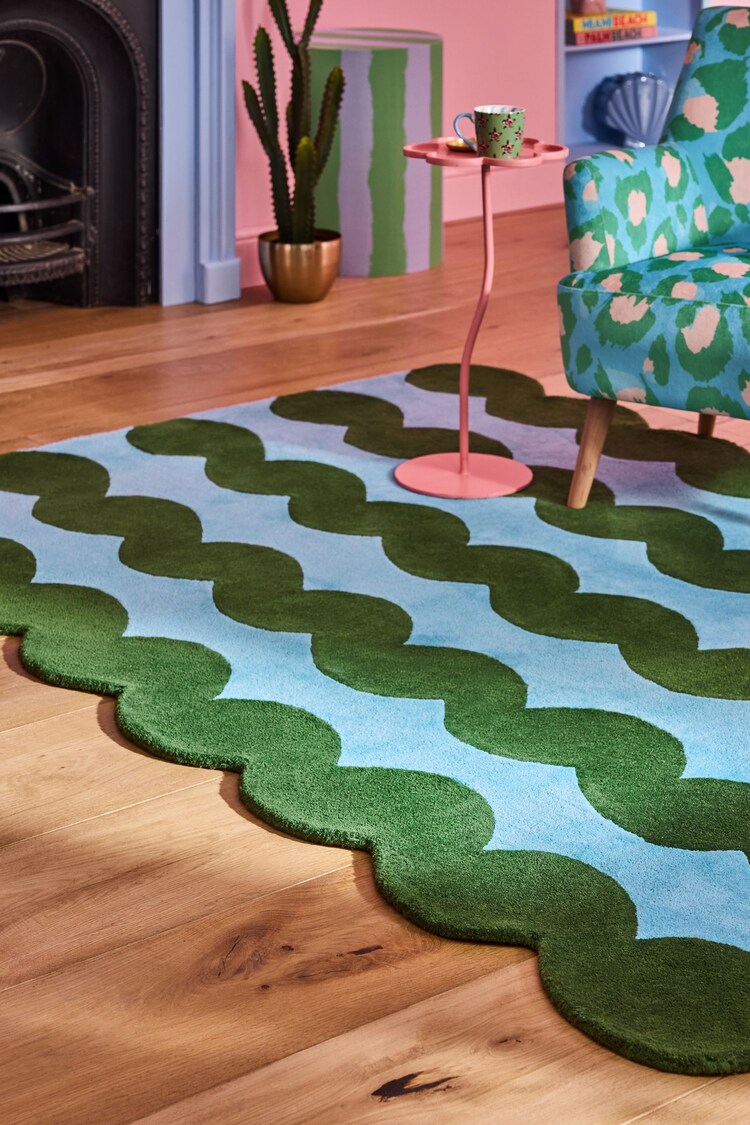 Buy Eleanor Bowmer Blue Wavey Stripe Wool Rug from the Next UK online shop