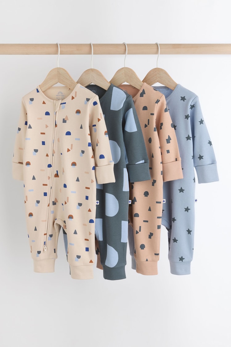 Buy Blue 4 Pack Baby Printed 100% Cotton Footless Sleepsuits 4 Pack ...