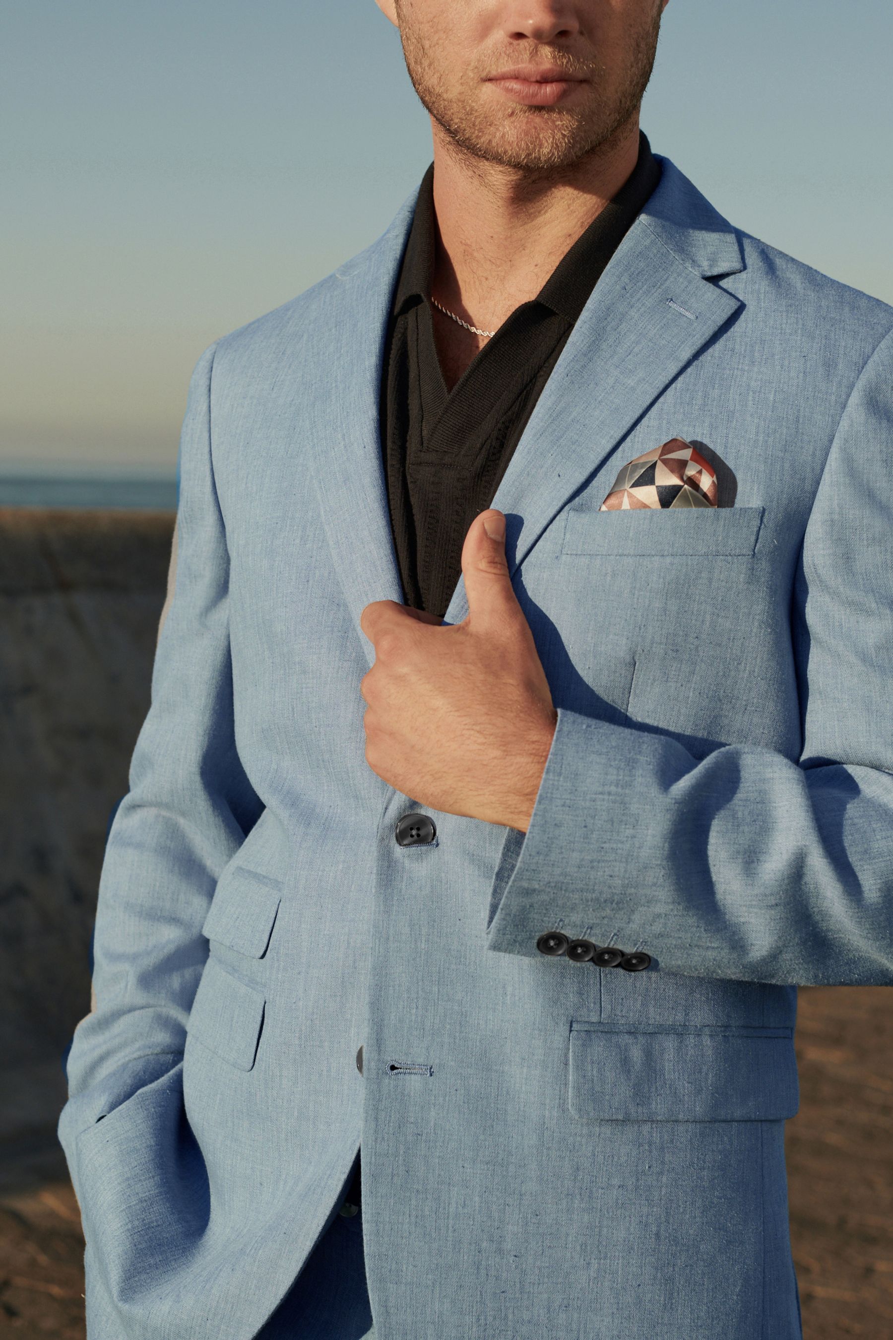 Buy Light Blue Linen Blend Tailored Fit Suit Jacket from the Next UK ...