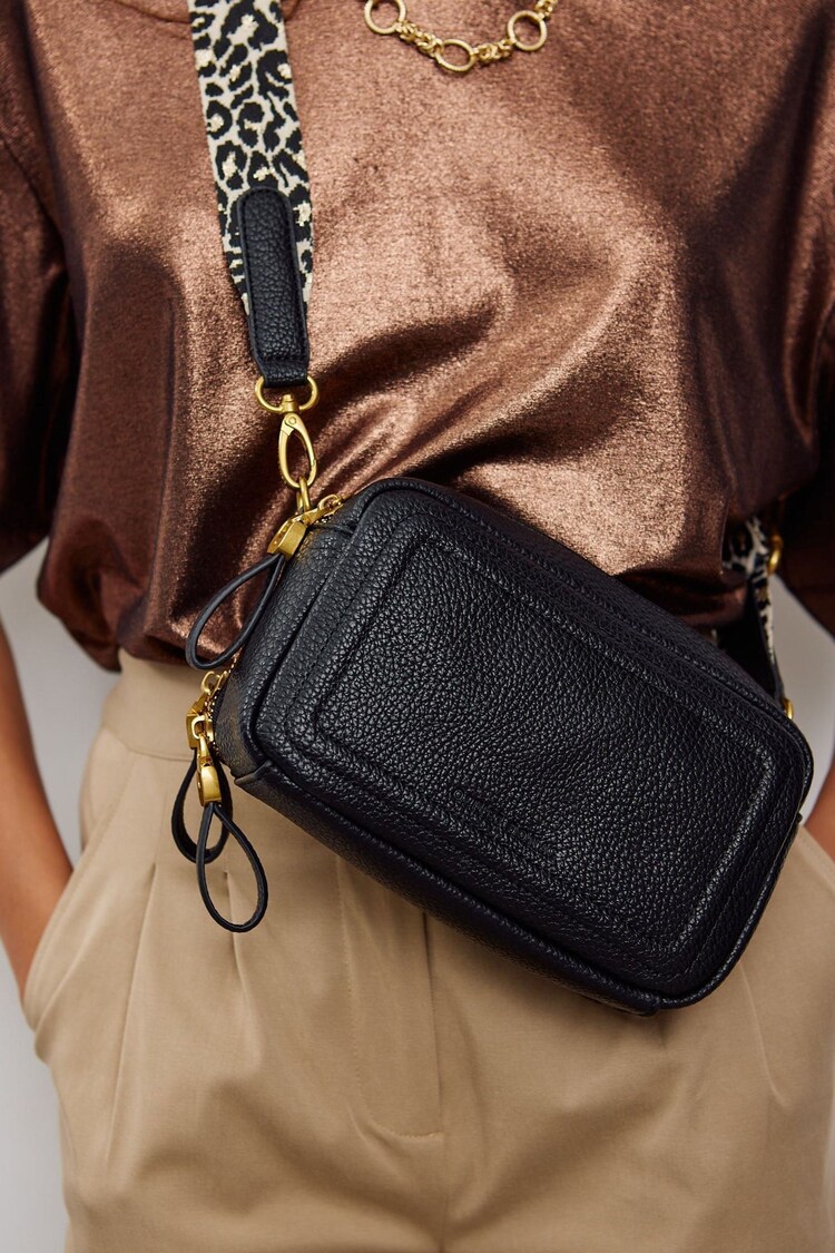 Buy Oliver Bonas Black Leopard Print Strap Simen Cross-Body Bag from ...