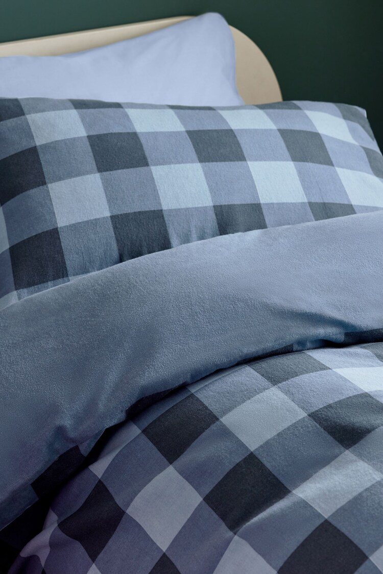 Buy Blue Check Supersoft Brushed 100% Cotton Duvet Cover and Pillowcase ...