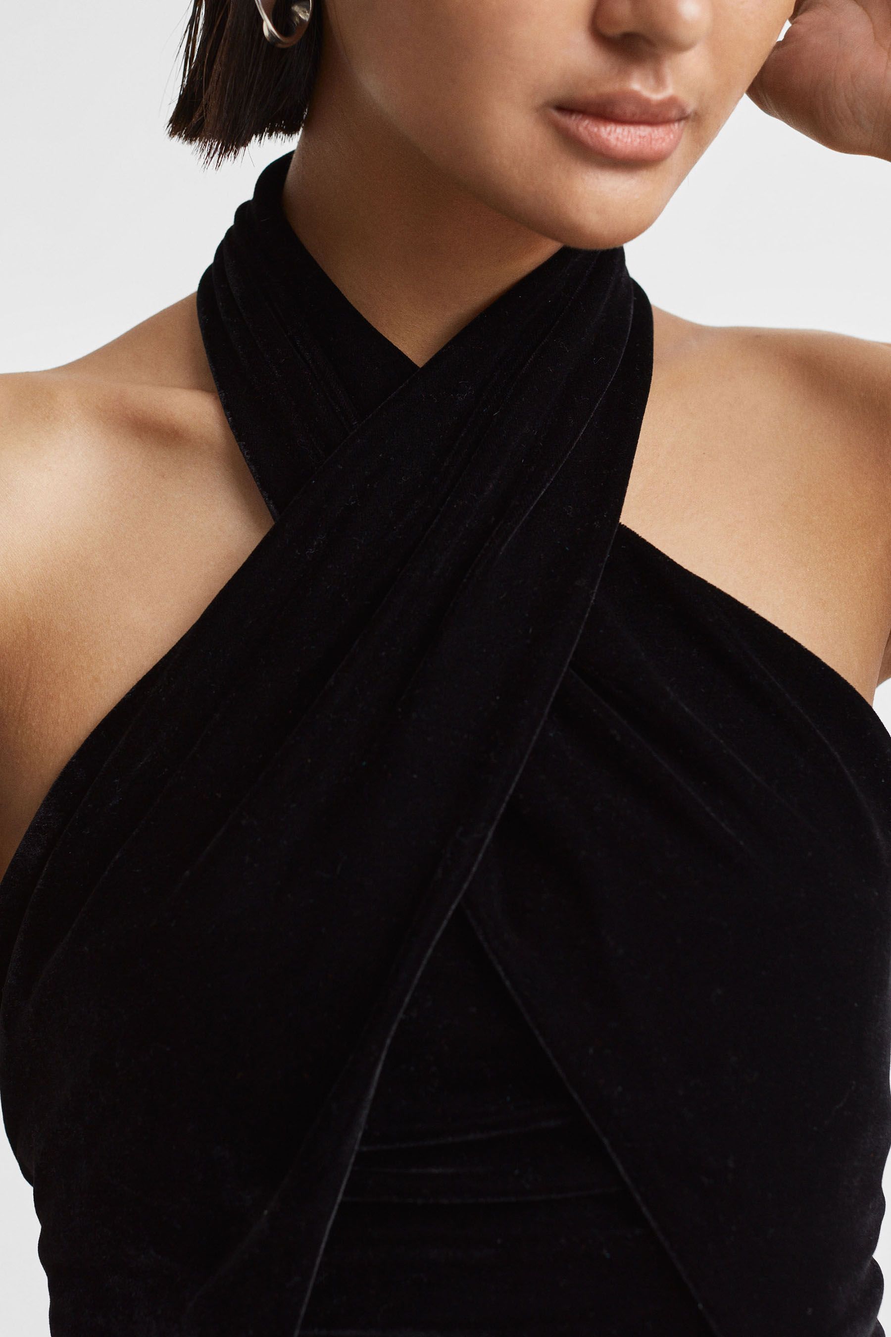 Buy Reiss Black Anna Velvet Halter Neck Cropped Top from the Next UK ...