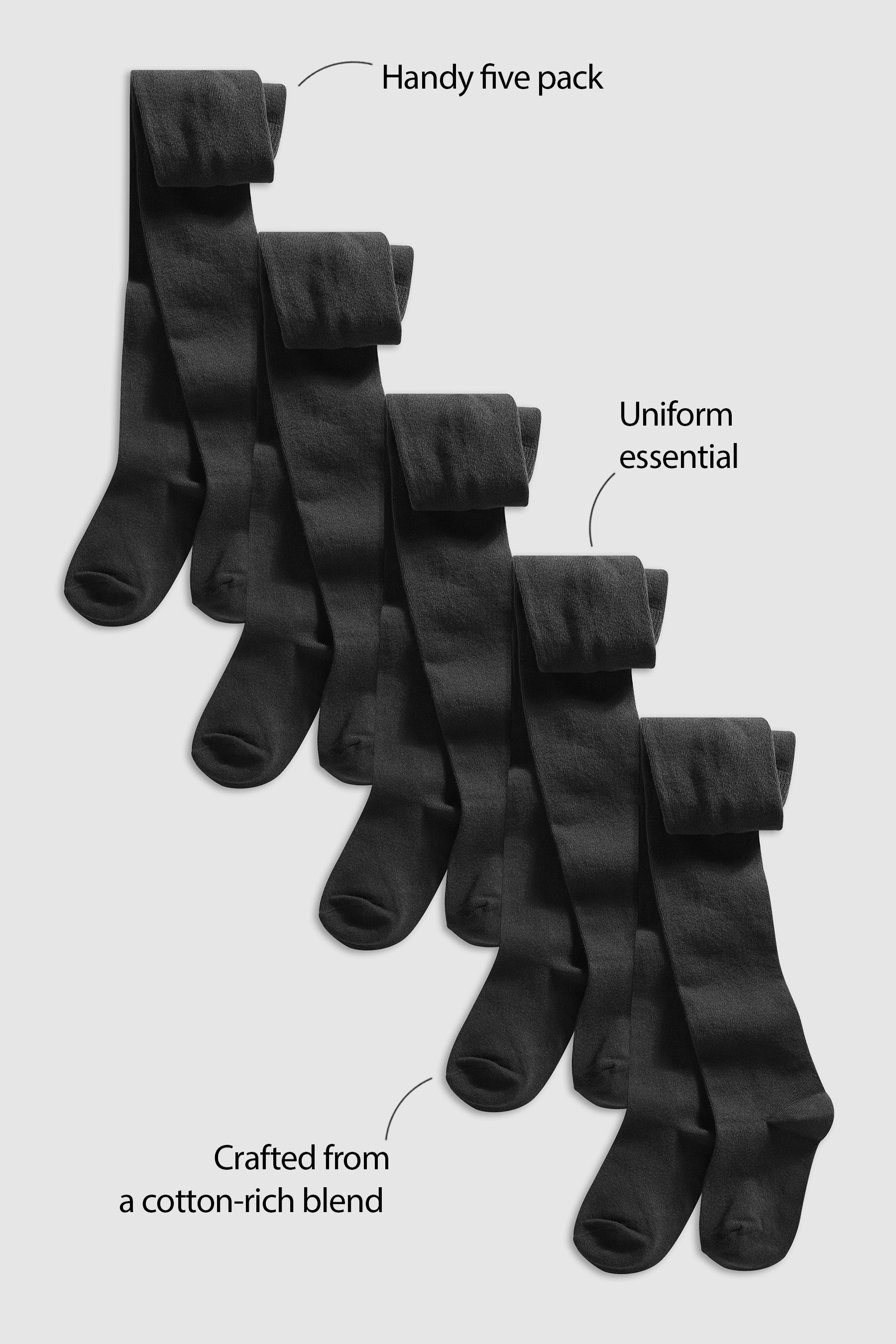 Buy Black 5 Pack Cotton Rich School Tights from the Next UK online shop