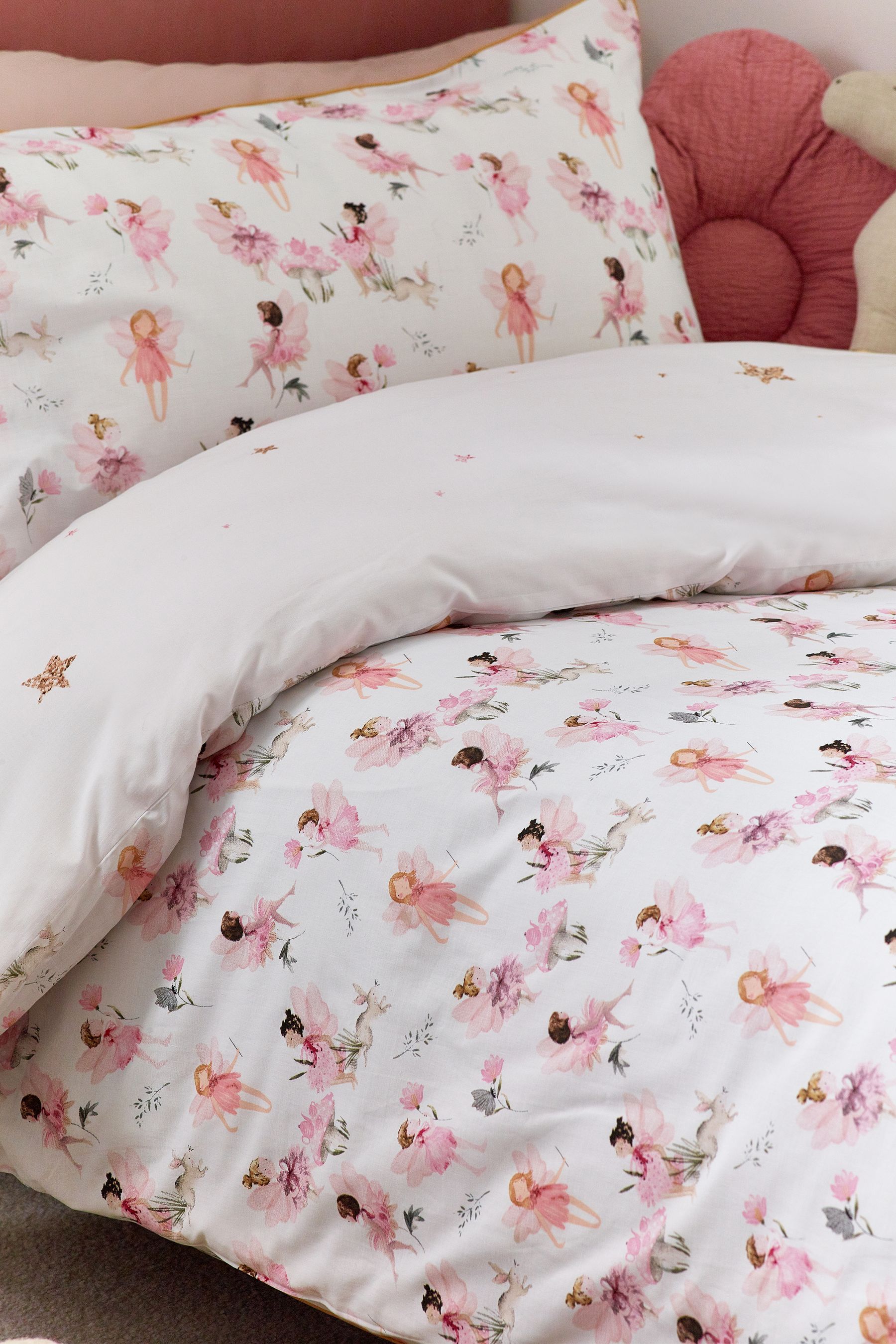 Buy White Fairy Forest Printed Polycotton Duvet Cover and Pillowcase ...