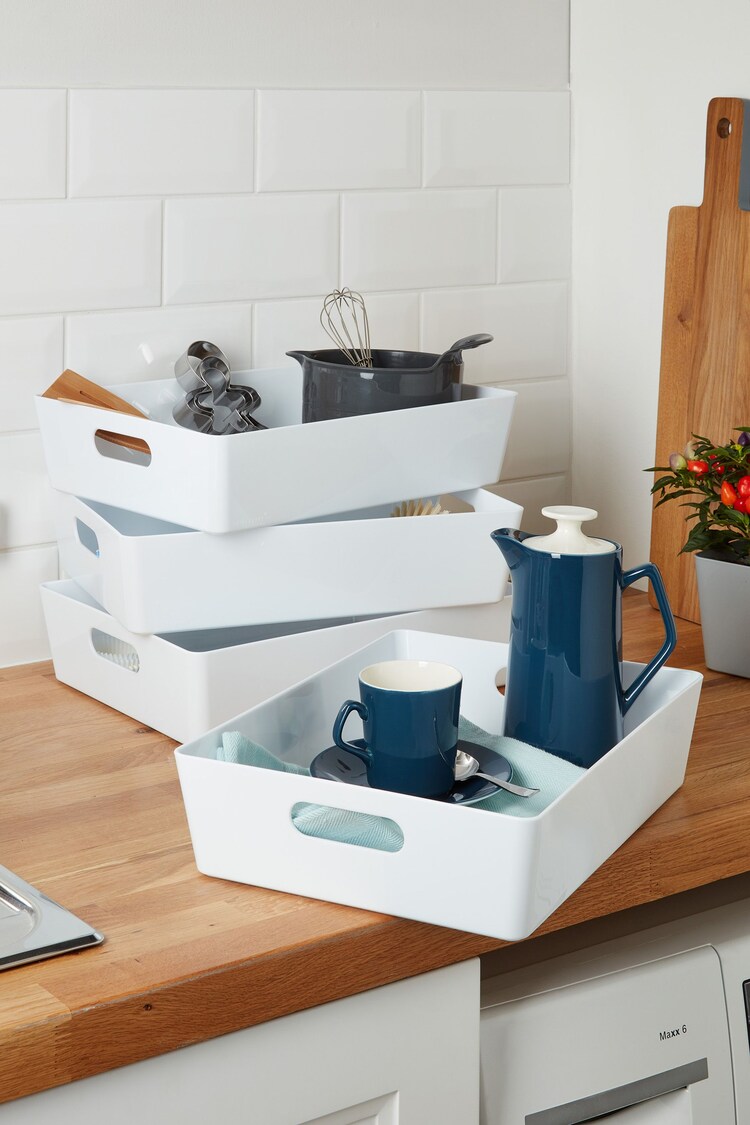 Buy Wham Set of 4 White Studio Large Rectangle Slim Plastic Storage ...