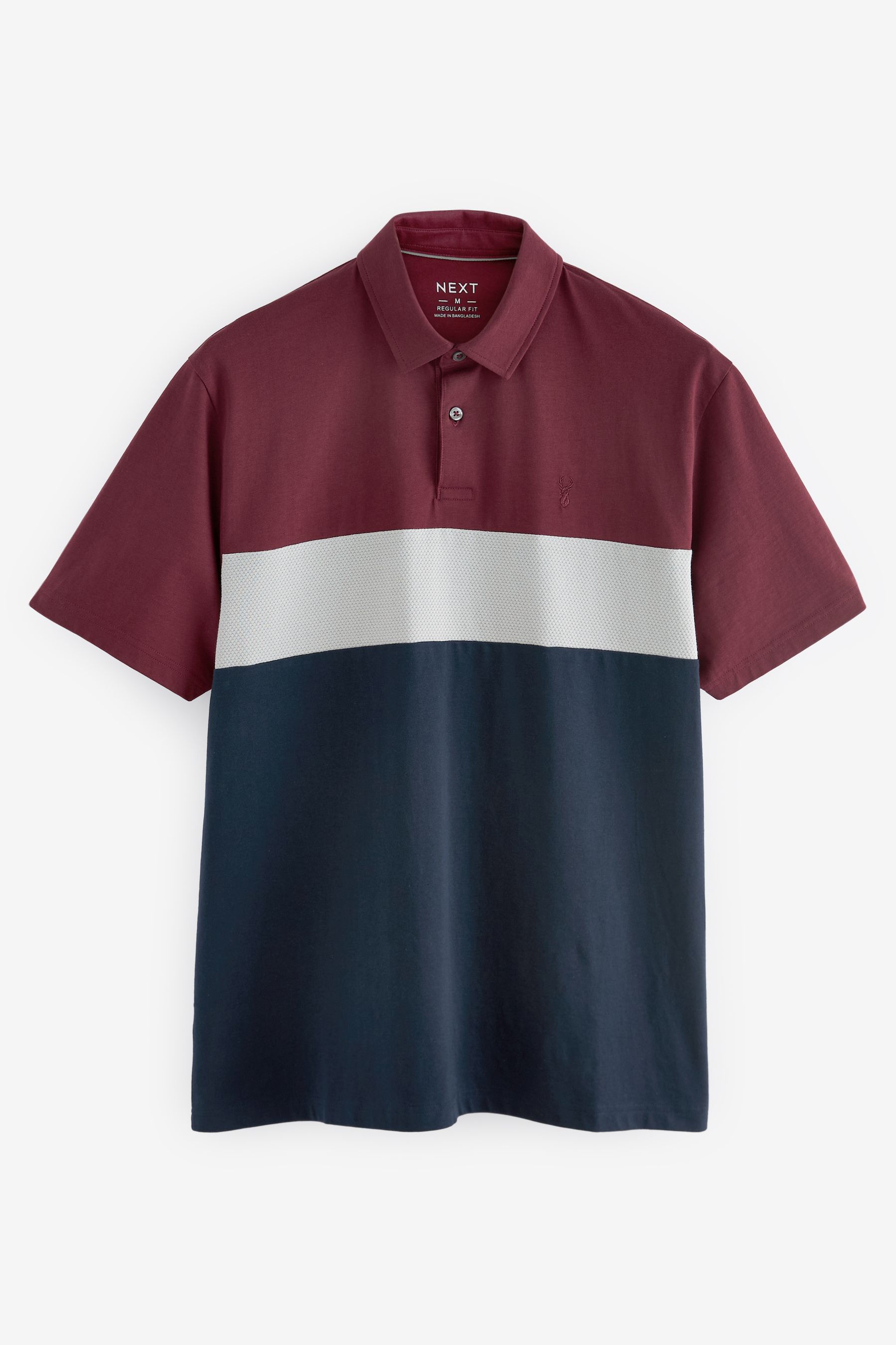 Buy Burgundy Red/Navy 100% Cotton Short Sleeve Button Up Block Polo ...