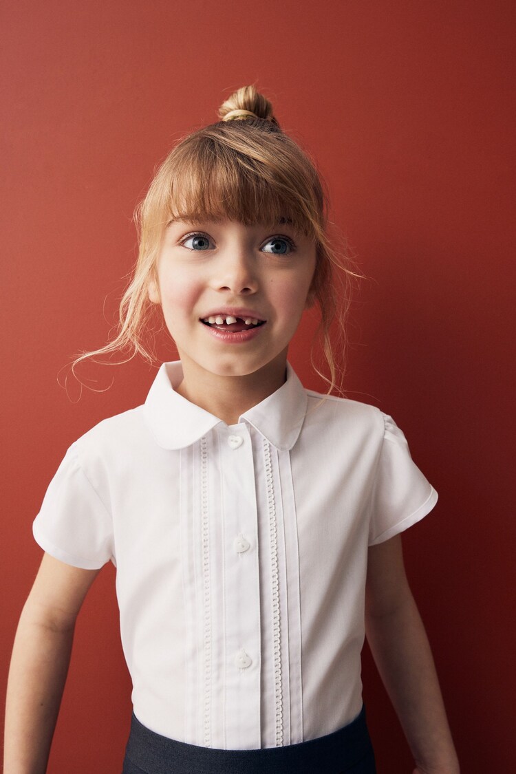 Buy White Regular Fit Puff Sleeve Lace Trim School Blouse (3-14yrs ...